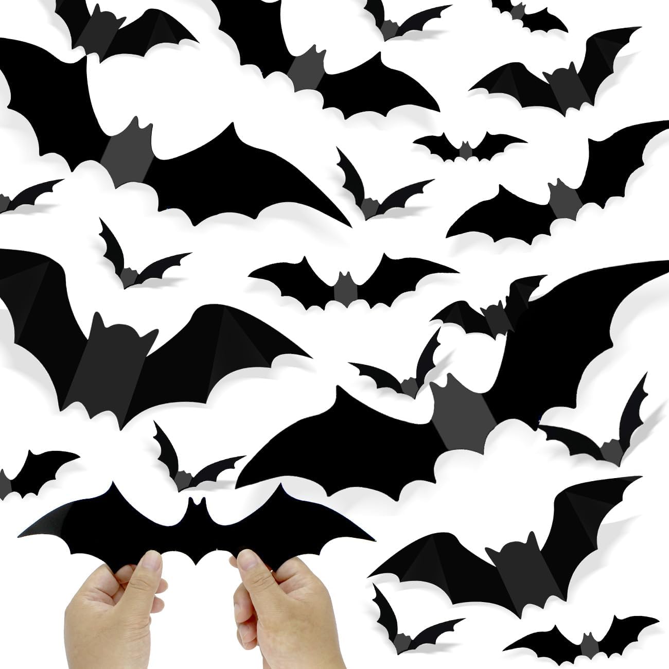 Hltser 100 Pcs Bats Halloween Decoration 3D Bats Wall Decor PVC Wall ...