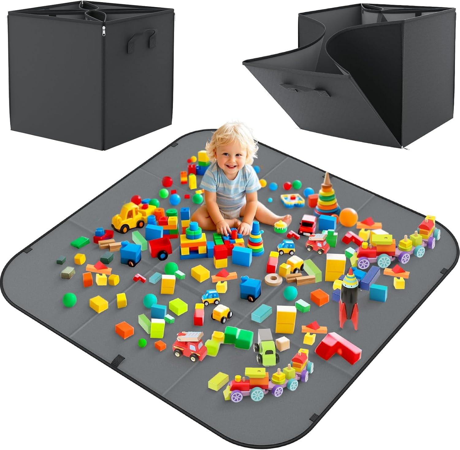 czyyul 2 In 1 Toy Storage Play Mat Storage Box for Kids Children Space ...