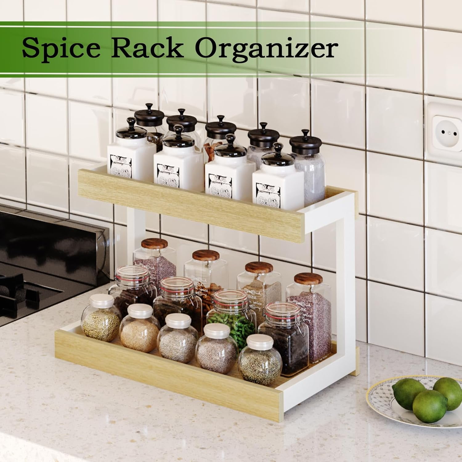 czyyul 2 Tier Spice Rack Organizer for Countertop 15.8''L Coffee ...