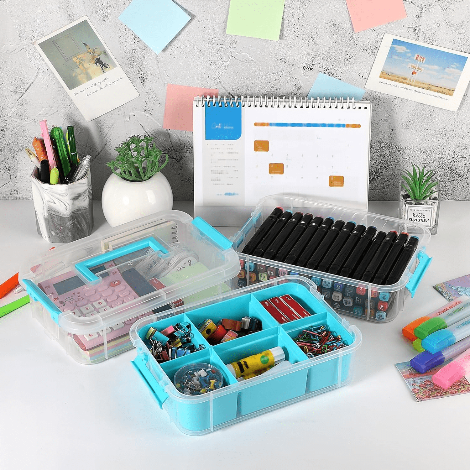 czyyul 2Pack 3-Tiers Stack Carry Storage With Divided Tray Transparent ...