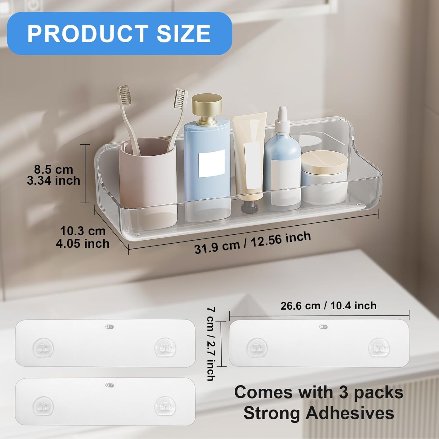 czyyul 2pc Acrylic Wall Mount Organizer Adhesive Shelf - Bathroom Wall ...