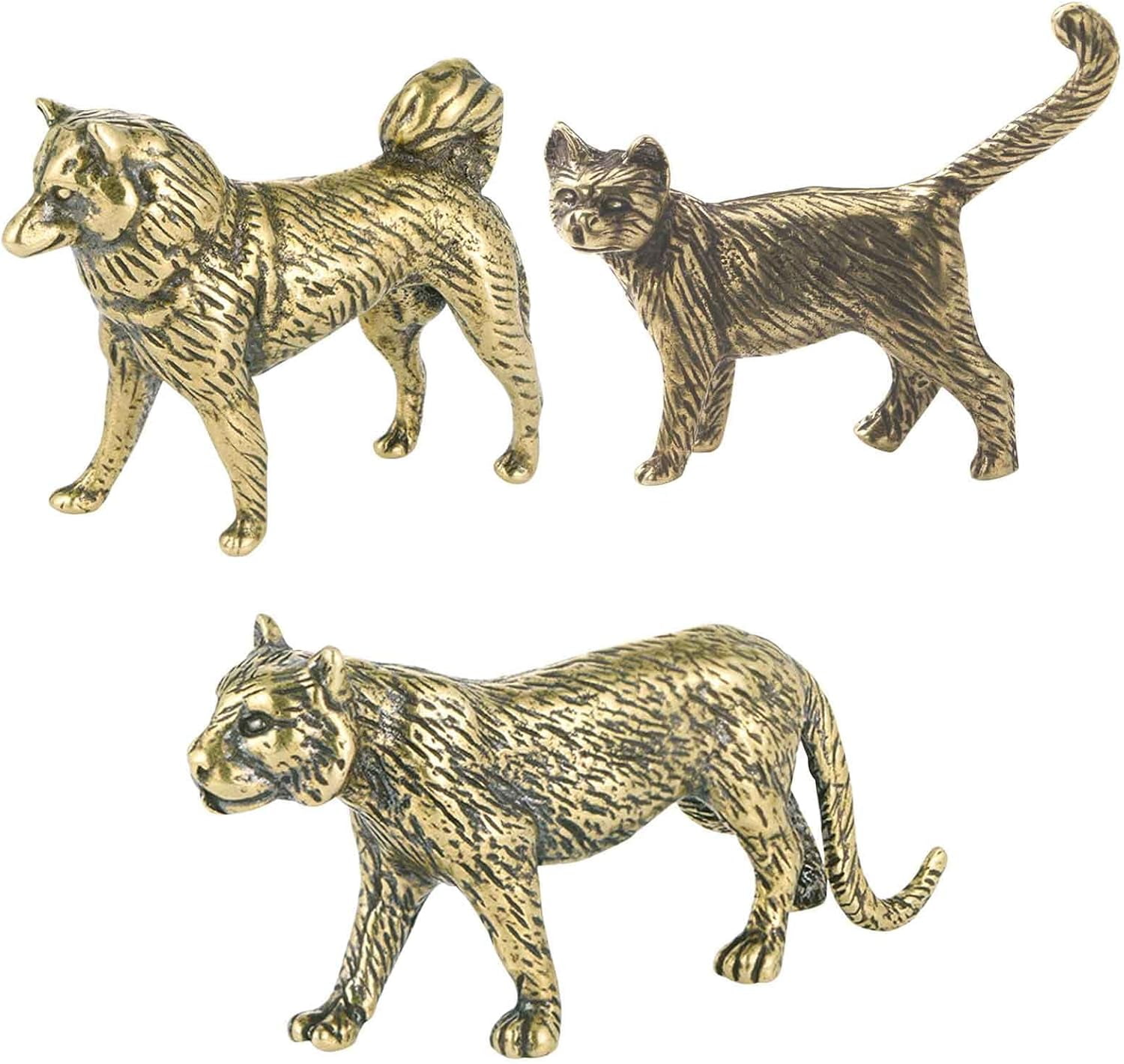 czyyul 3Pcs Brass Tiger & Elephant & Horse Figurine Animal Figurine ...