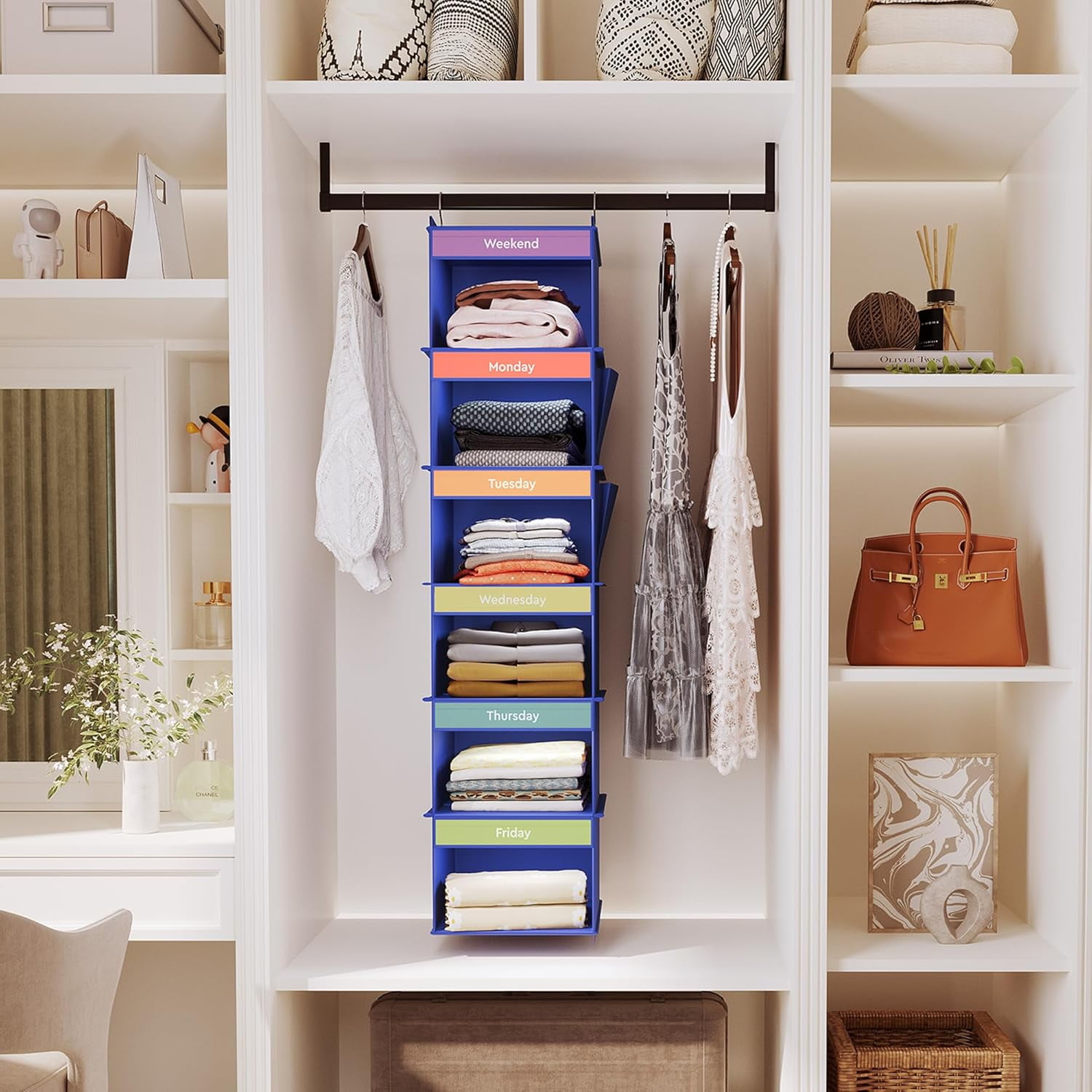 czyyul 6-Shelf Weekly Hanging Closet Organizer Weekly Clothes ...