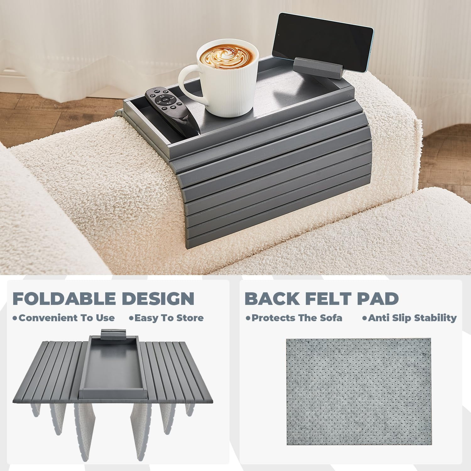 czyyul Bamboo Sofa Arm Tray Table Foldable Couch Armrest Tray Anti ...
