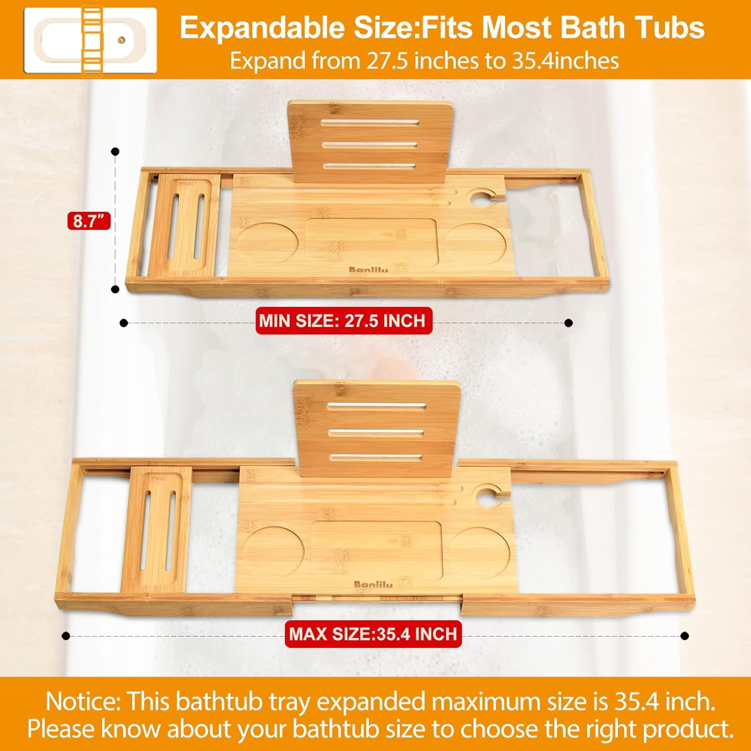 czyyul Bathtub Tray Caddy Expandable Bath Tray for Bath Tub Bath ...