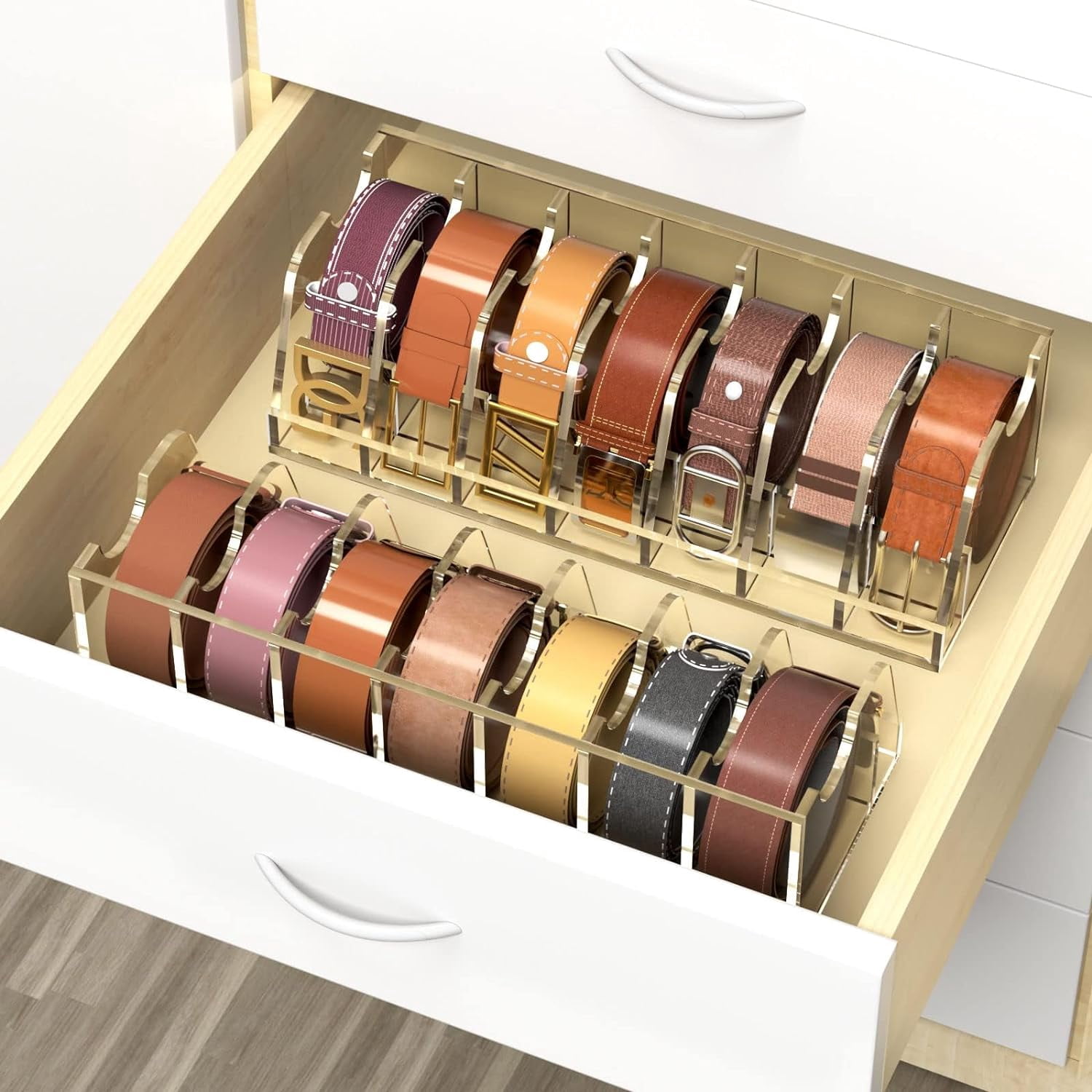 czyyul Belt Organizer - Acrylic Belt Storage Holder with 7 Compartments ...