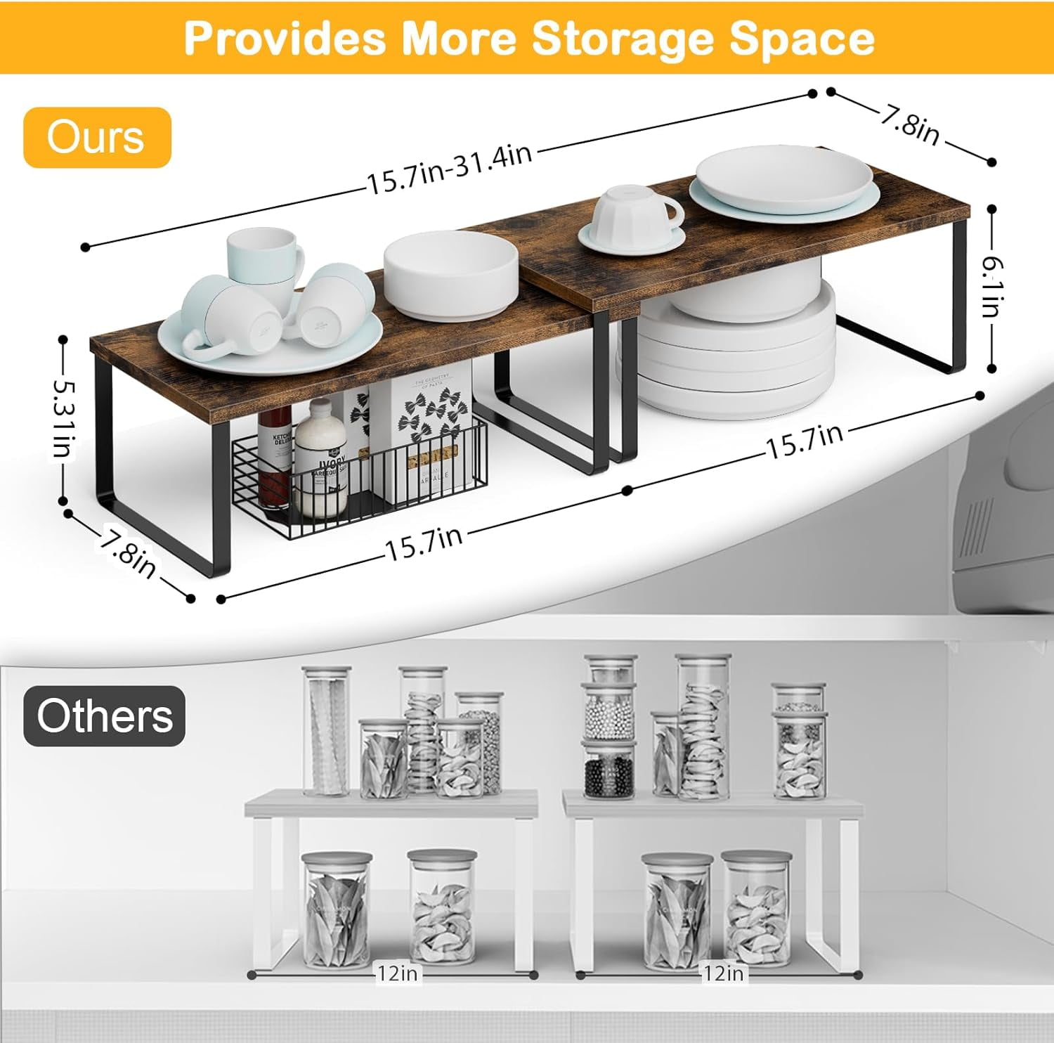 czyyul Cabinet Shelf Organizers 15.7 inches Large Kitchen Counter Shelf ...