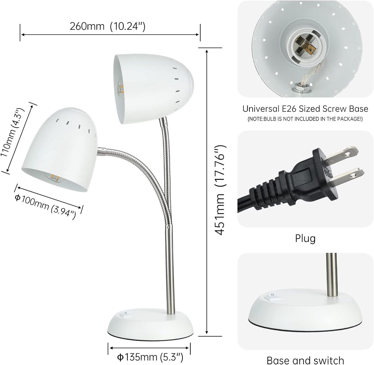 czyyul Eye-Caring Table Lamp of Home E26 Led Screw Basic Metal Desk ...
