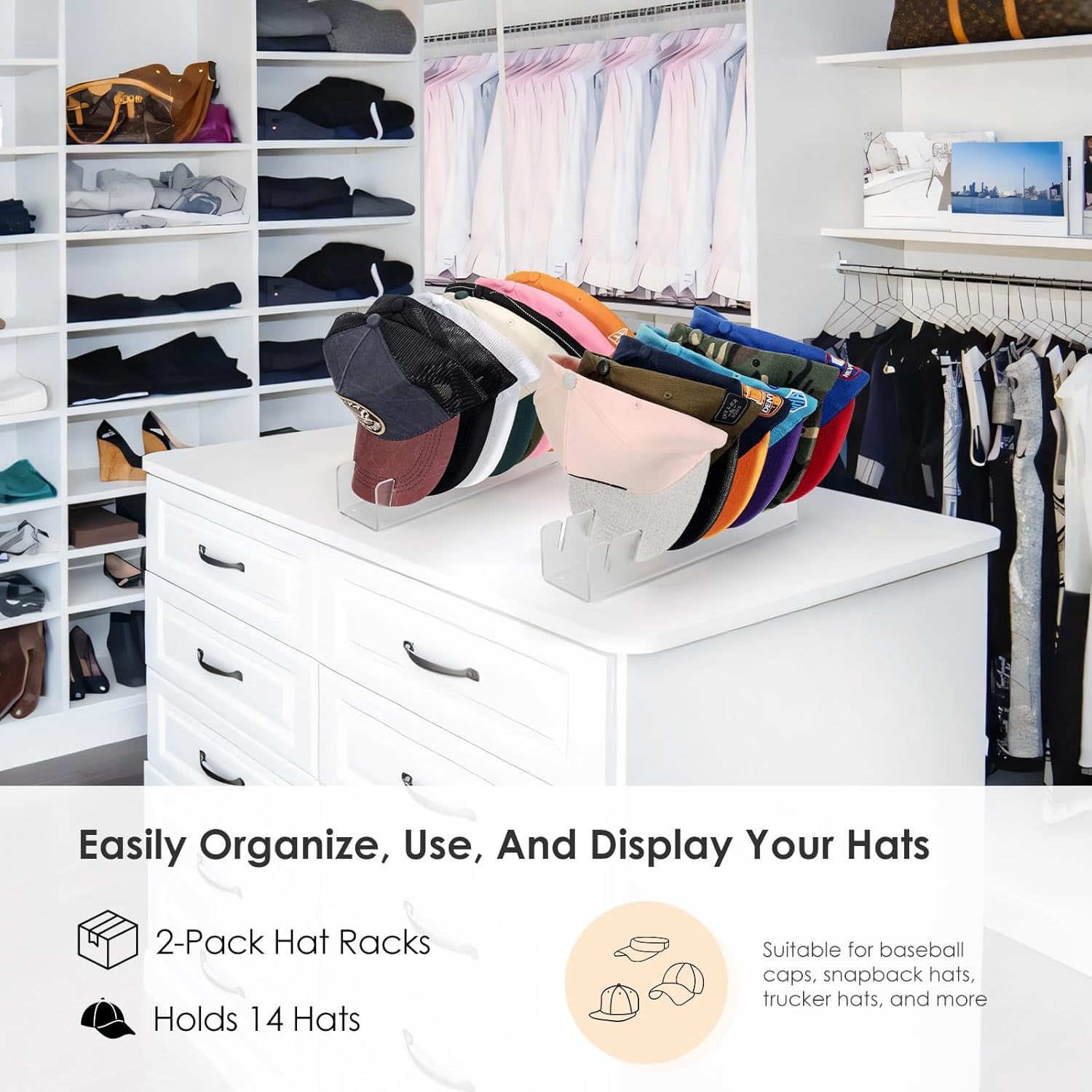 czyyul Hat Stand for Baseball Caps 2 Pack No Install - Acrylic Hat ...