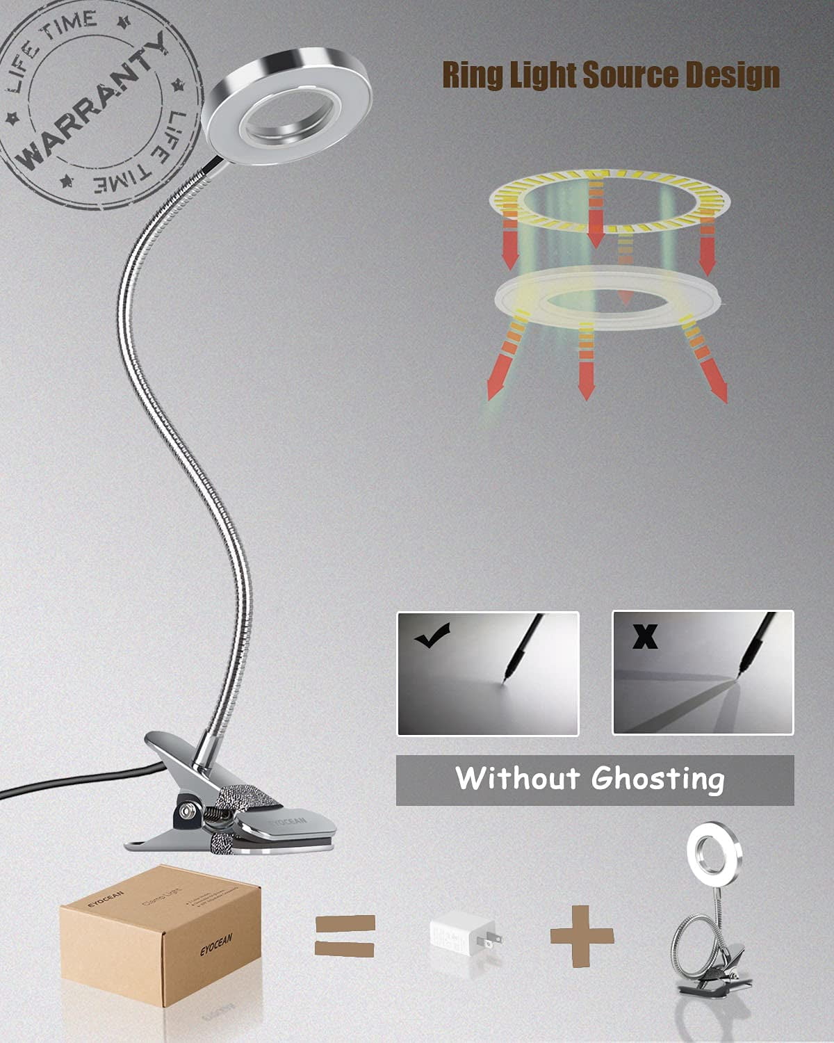 czyyul LED Reading Light Dimmable Clamp Light for Bed Headboard Bedroom ...