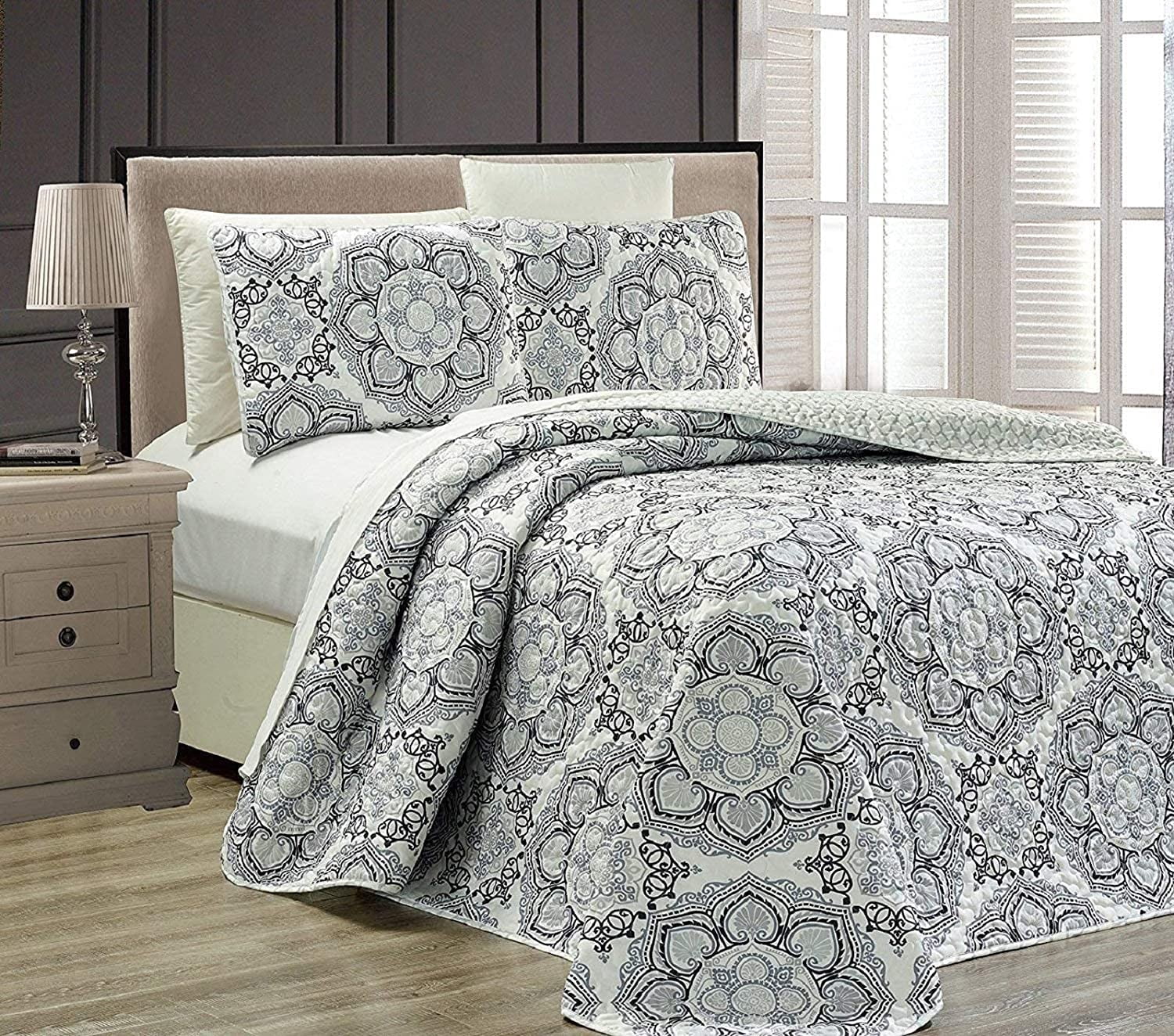dxynlzq Mk Collection 3pc King Oversize Reversible Quilted Bedspread ...