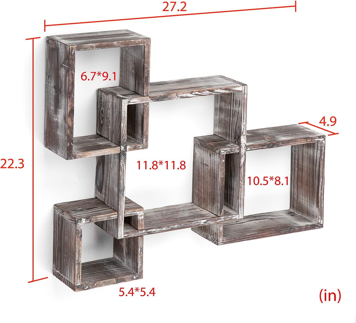 czyyul Rustic Wood Shelves -Floating Intersecting Wall Shelves with 4 ...