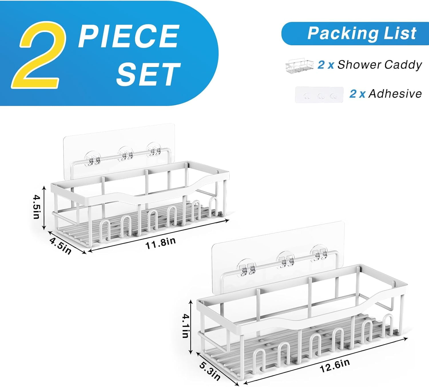 czyyul Shower Caddy 2 Pack Adhesive Shower Organizer for Bathroom ...
