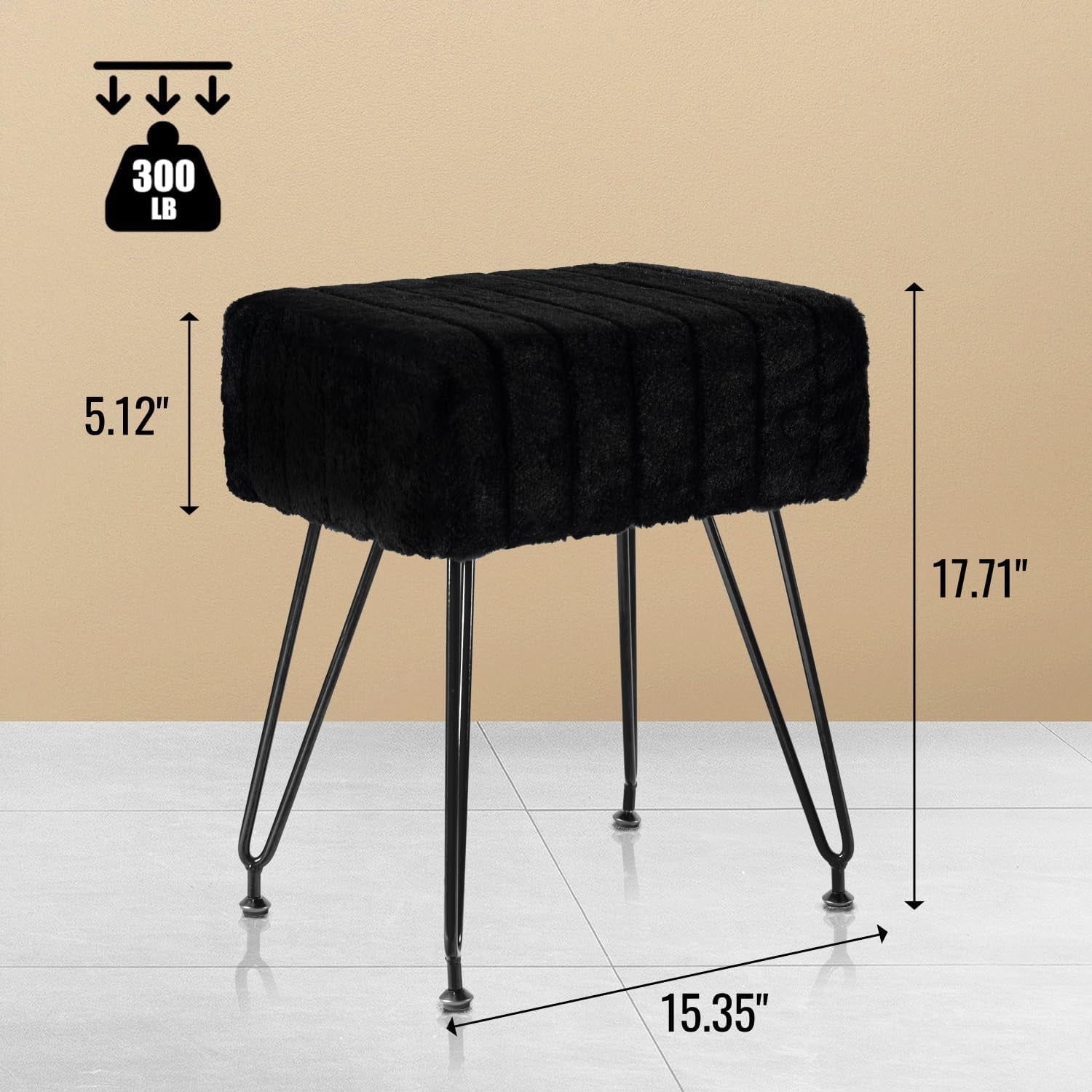 czyyul Vanity Stool Chair Faux Fur Vanity Seat Ottoman Soft Furry ...