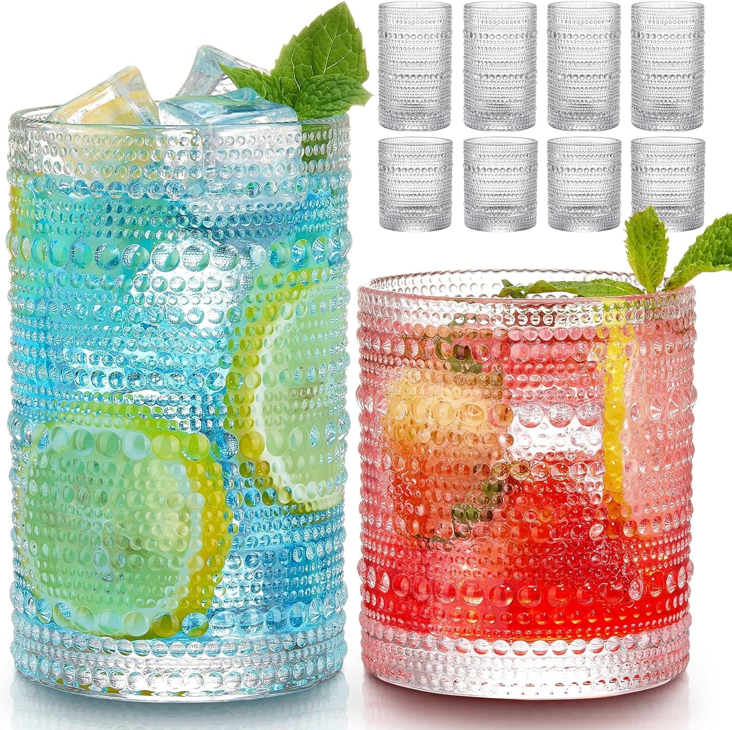 czyyul Vintage Hobnail Drinking Glasses Set of 8 12 oz Highball Glasses ...