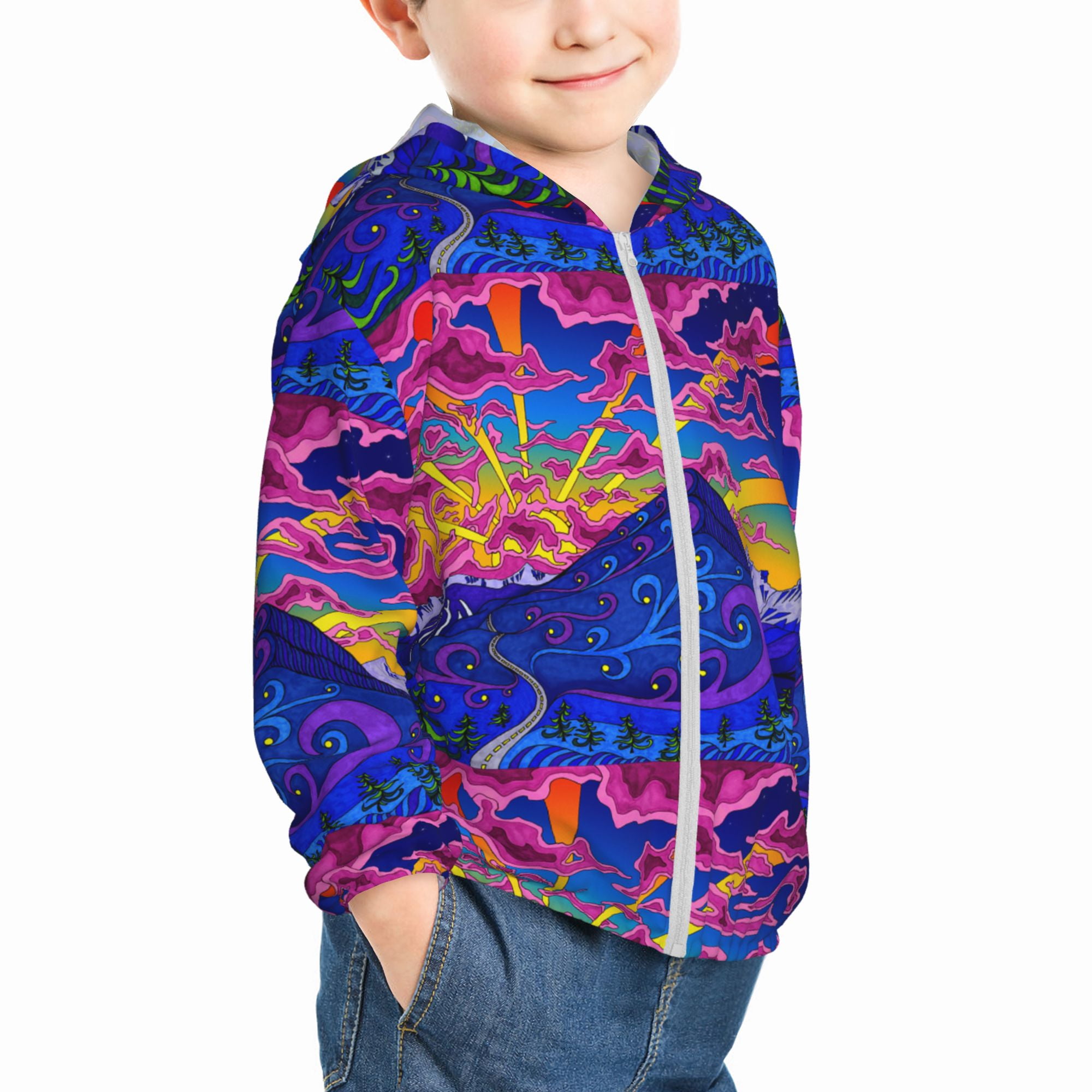 d Art Wallpaper Kids Zip-Up Hoodie Girls Boys Sun Protection Jacket Hooded Cooling Shirt ...
