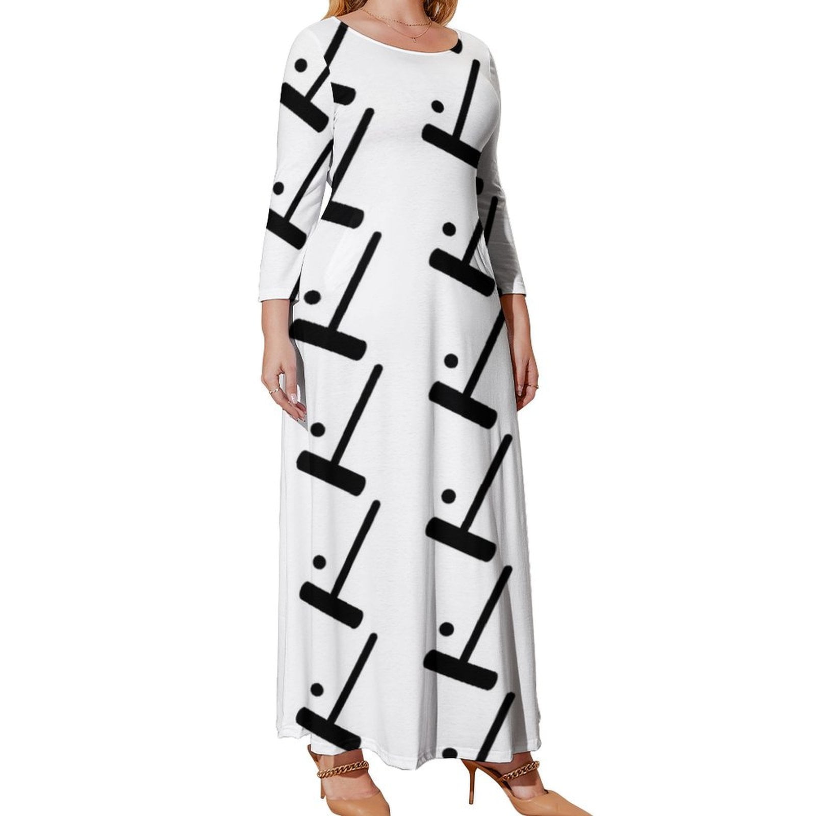 d Croquet Mallet and Ball Patterned Long Sleeved Dress women long ...