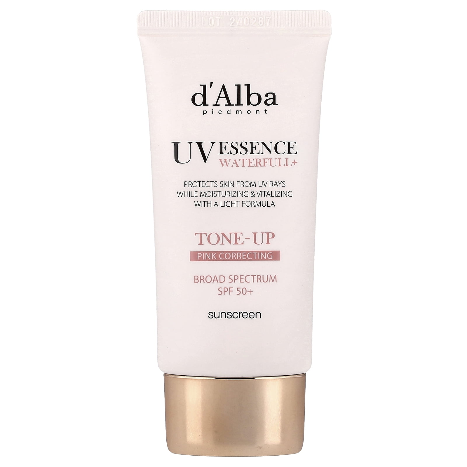 d'Alba UV Essence Waterfull+ Sunscreen, Tone-Up Pink Correcting, SPF 50+, 1.69 fl oz (50 ml ...