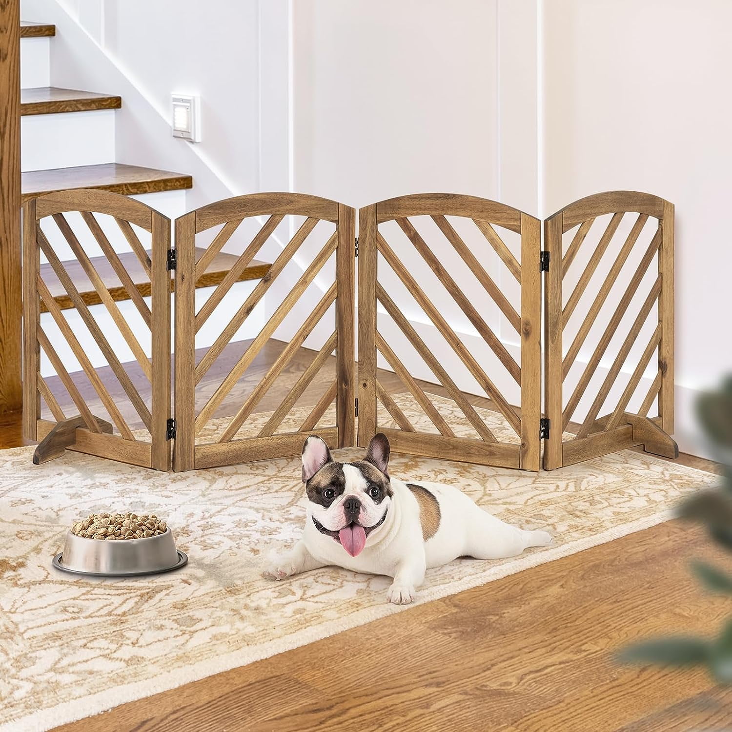 dCee Freestanding Wooden Pet Gate Extra Wide 81 in, Solid Acacia Wood ...
