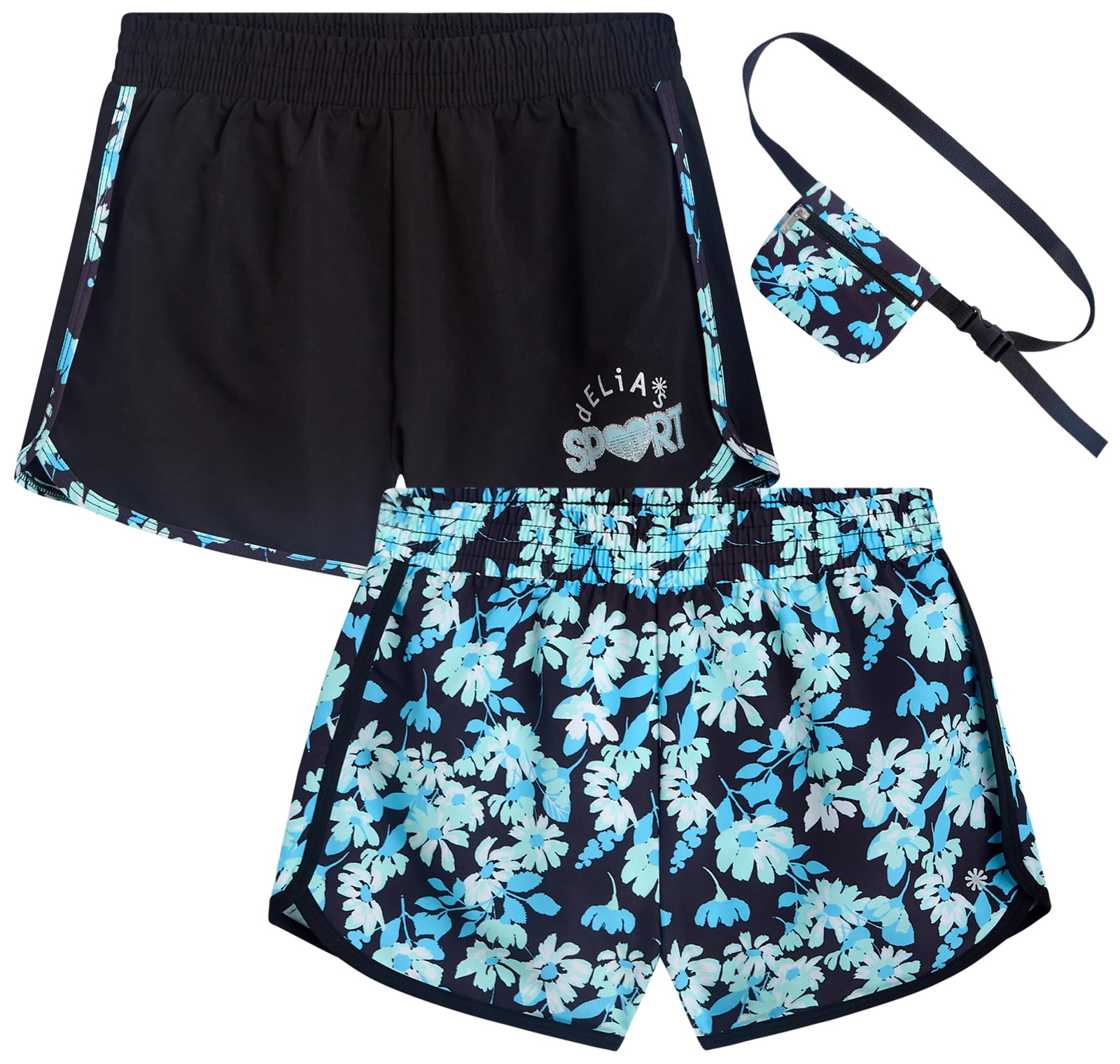 dELiA*s Girls Athletic Shorts 2 Pack with Fanny Pack, Sizes 7-16 ...
