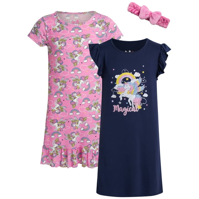 dELiA*s Girls' Nightgown Pajamas - 2 Pack Ruffle Trim Sleep Dress with ...