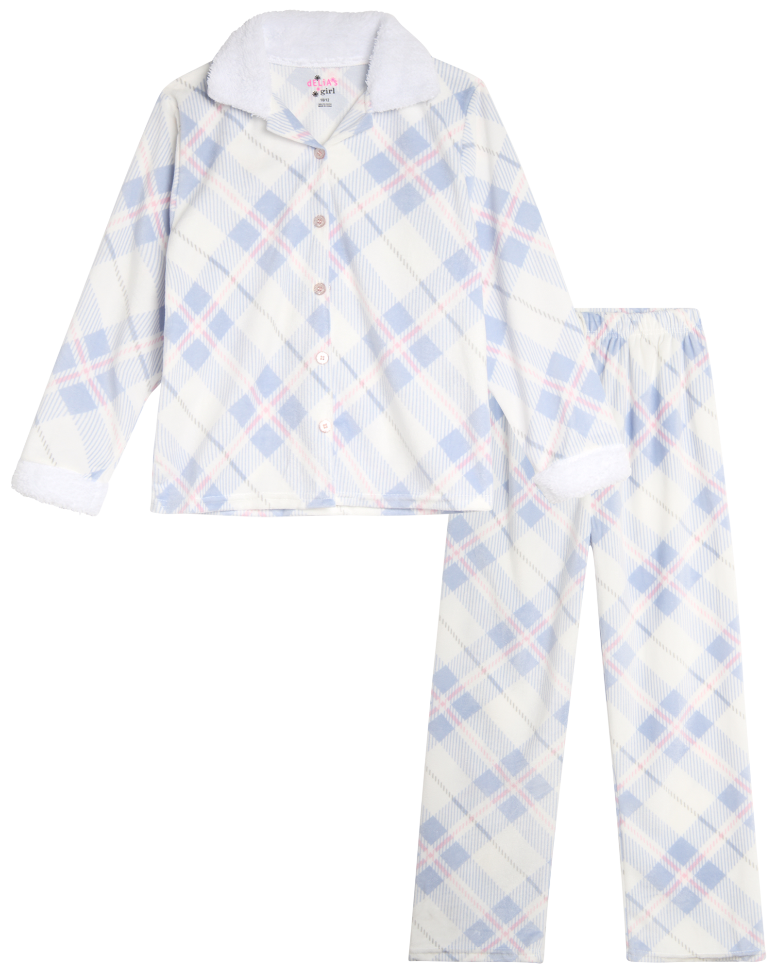 DELiA s Girls Pajama Set 2 Piece Flannel Sleep Shirt With Sherpa