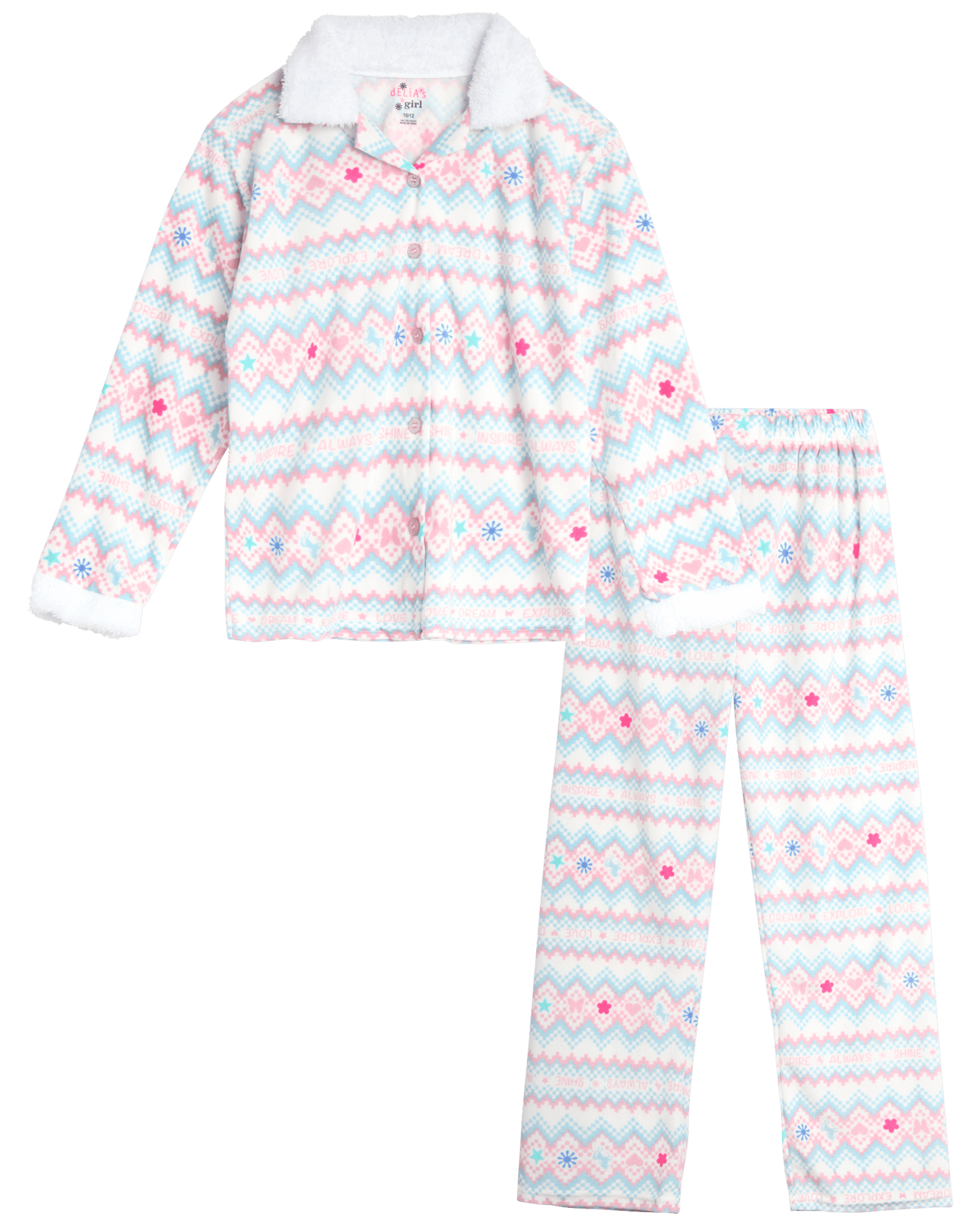 dELiA*s Girls' Pajama Set - 2 Piece Flannel Sleep Shirt with Sherpa ...