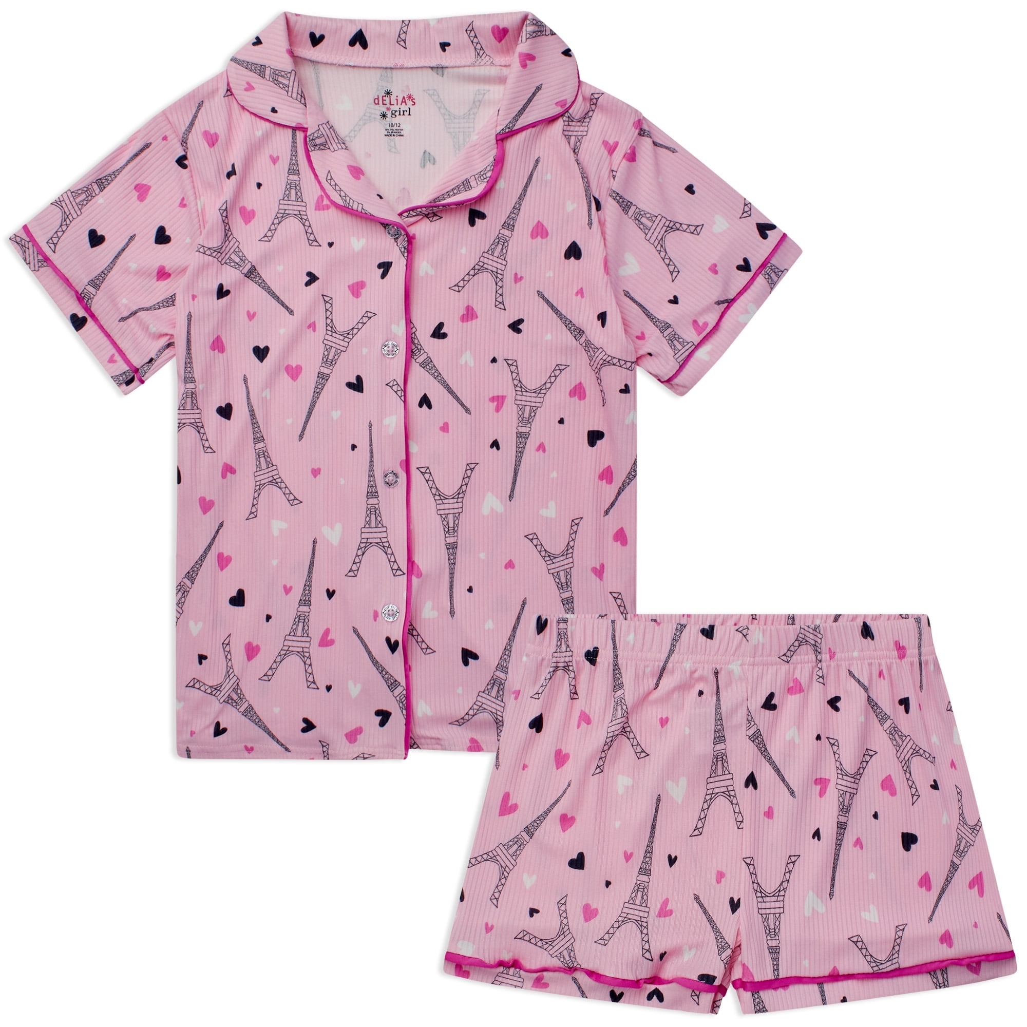 dELiA*s Girls Pajamas Set - 2 Piece Button Down Shirt and Pajama Shorts ...