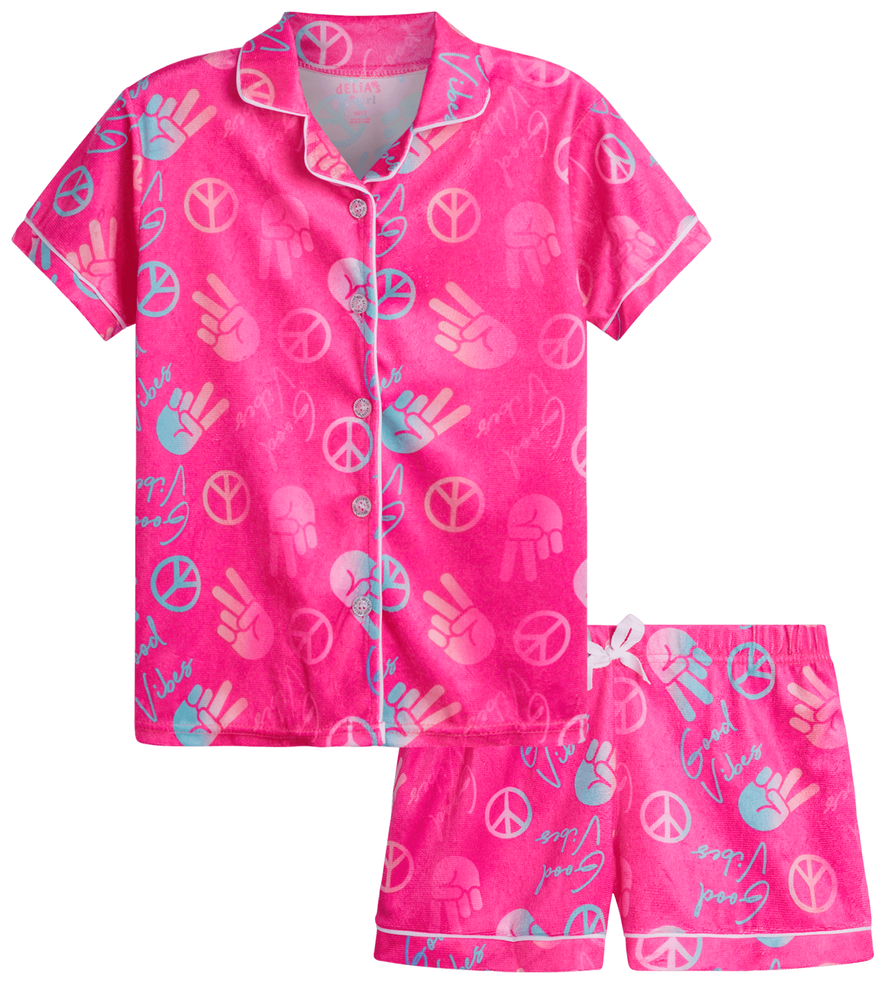 dELiA*s Girls Pajamas Set - 2 Piece Button Down Shirt and Pajama Shorts ...