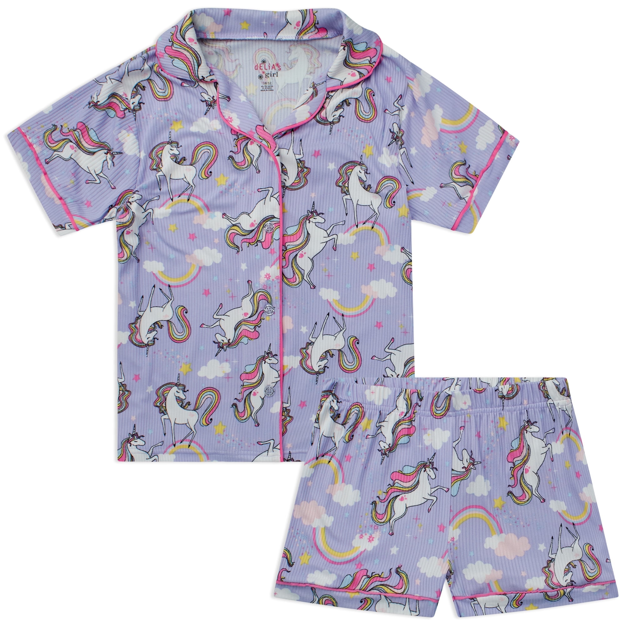 dELiA*s Girls Pajamas Set - 2 Piece Button Down Shirt and Pajama Shorts ...