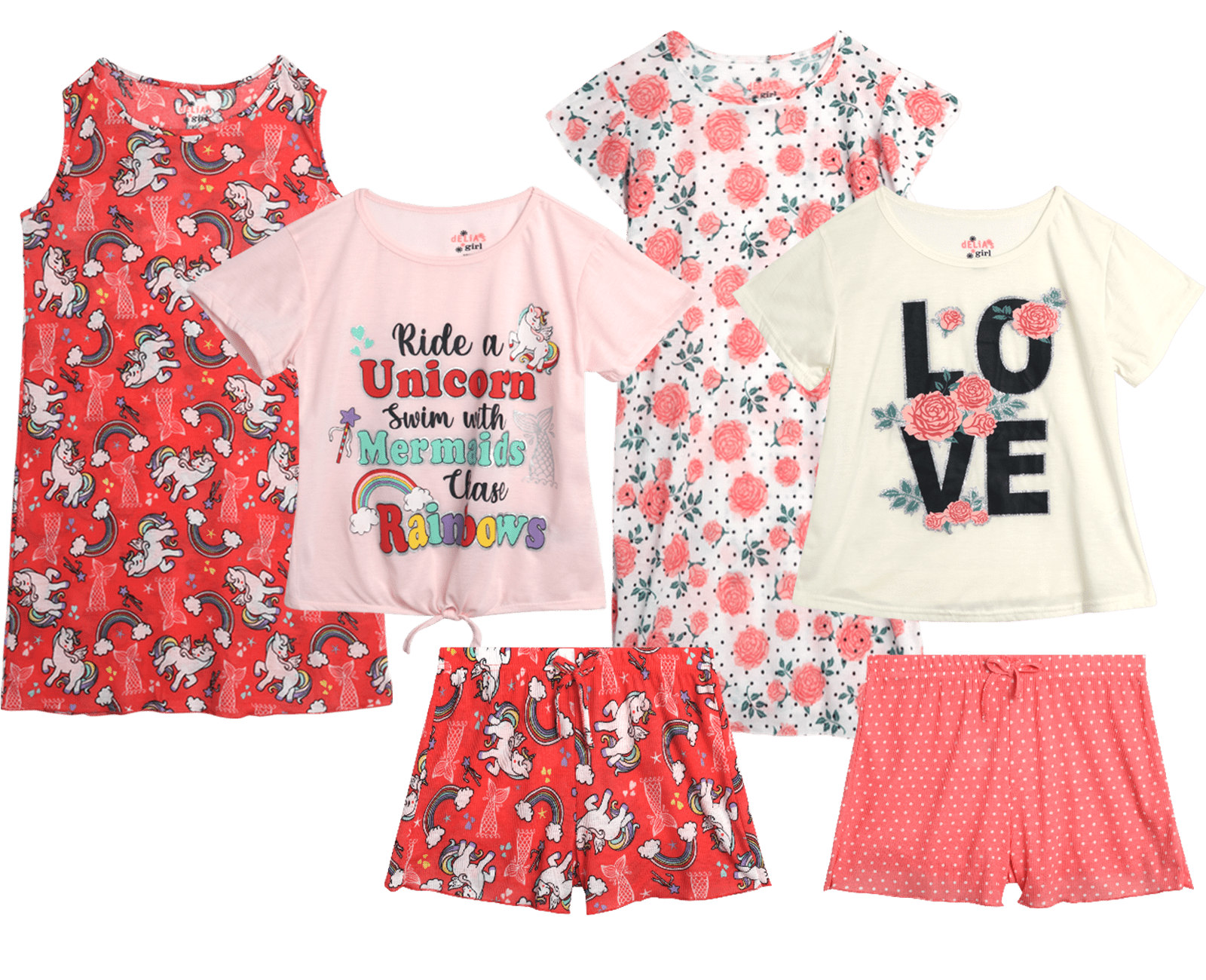 dELiA*s Girls' Pajama Set, 6-Piece Sleepwear, Nightgown, Sleep Shirt ...