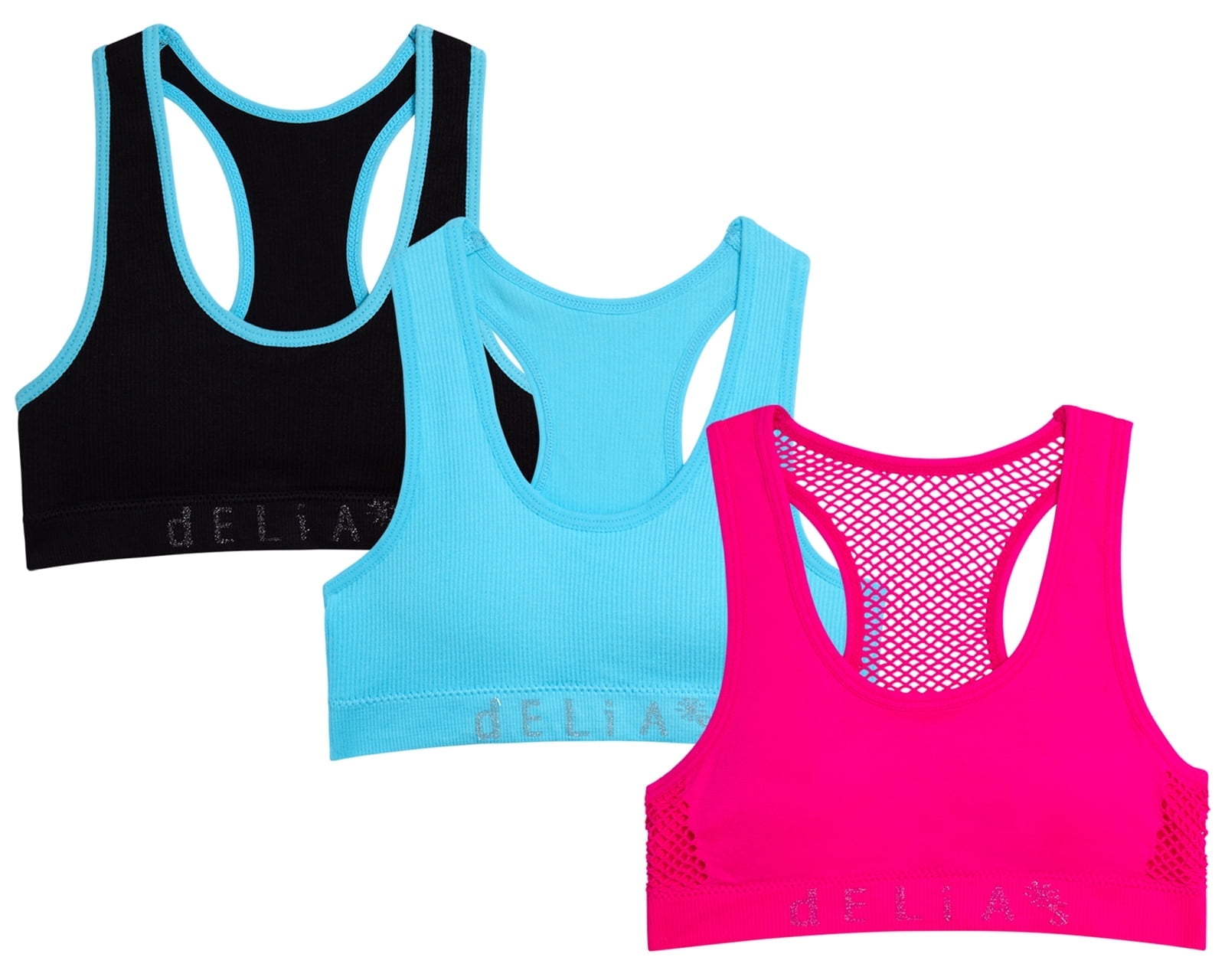 dELiA*s Girls' Sports Bra - 3 Pack Seamless Racerback Padded Support ...