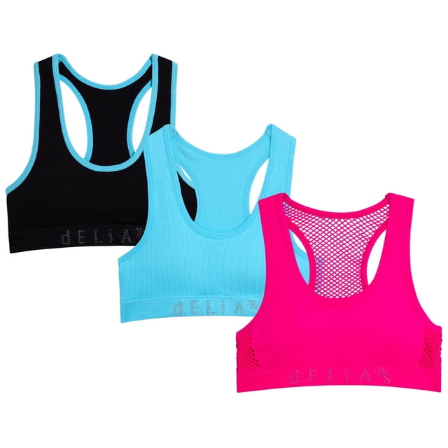 dELiA*s Girls' Sports Bra - 3 Pack Seamless Racerback Padded Support ...