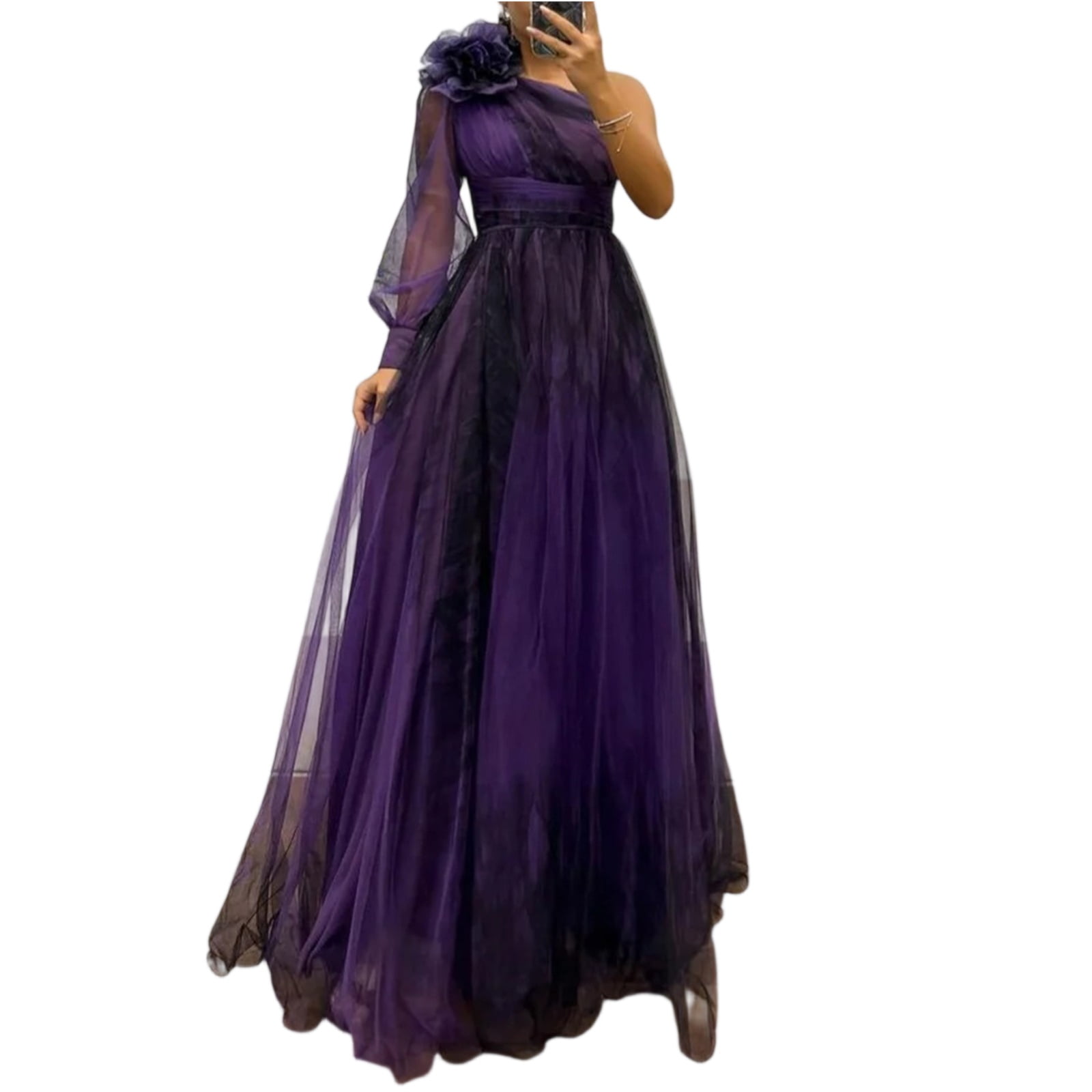 dGslk DC25 Elegant Evening Gown for Women, One Shoulder Long Sleeve ...