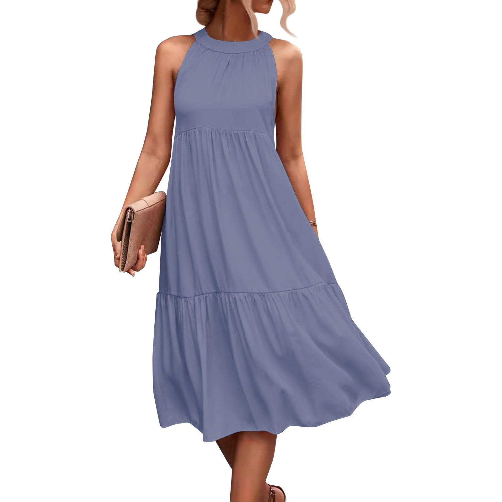 dGslk DC25 Women's Sleeveless Halter Neck Casual Dress, Summer Solid ...