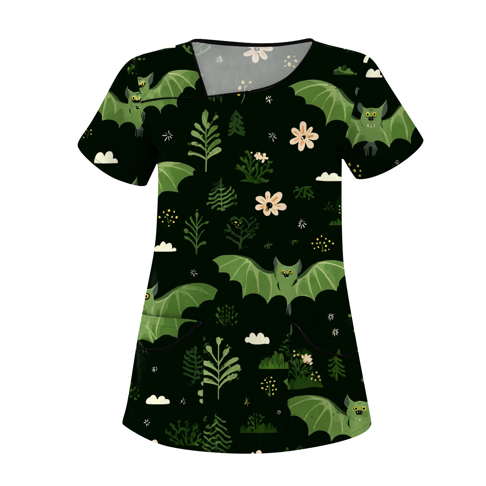 dGslk Halloween Ghost Print Scrub Top for Women, Cute V-Neck Short ...
