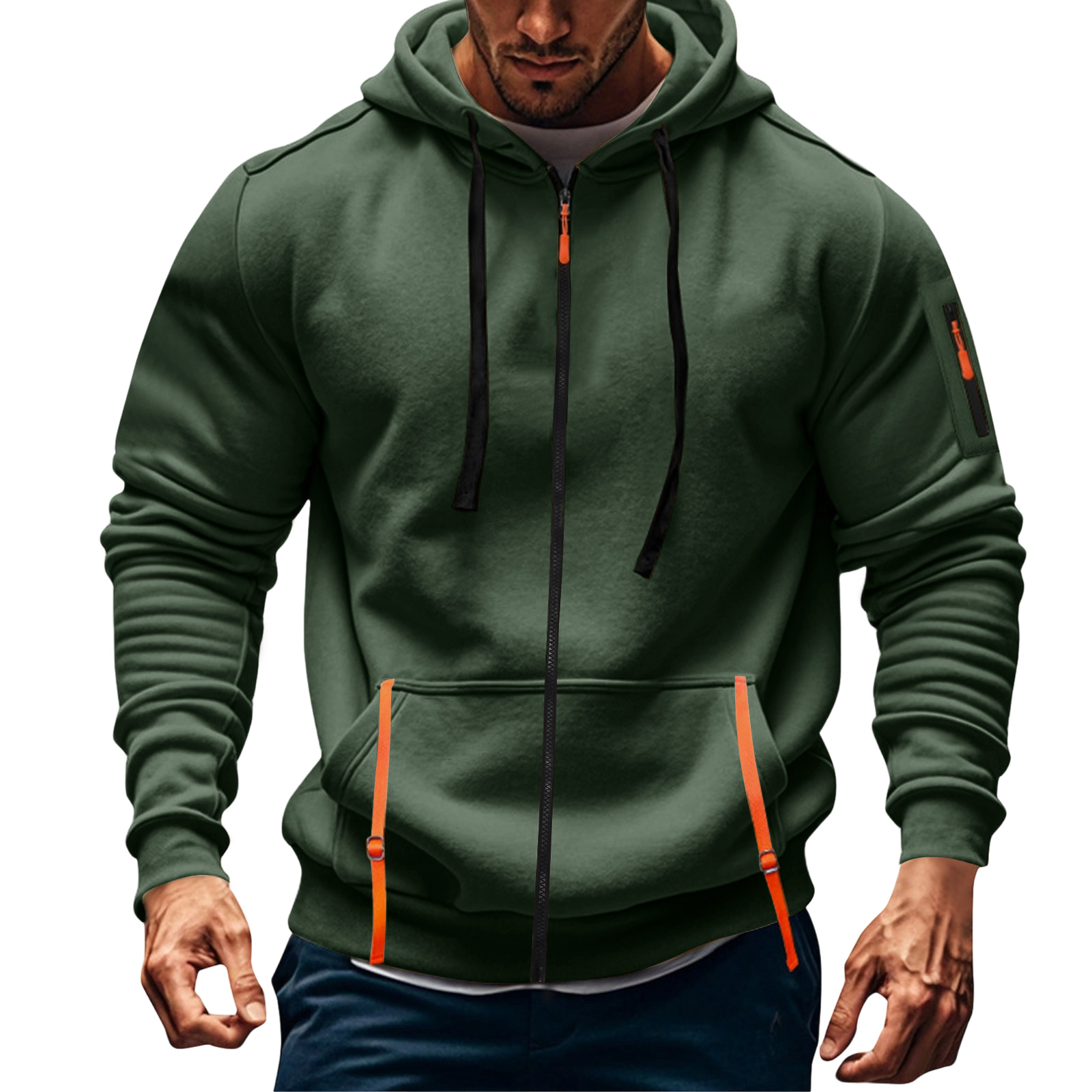 dGslk Men's Cargo Zip-Up Hoodie Jacket - Multi-Pocket Military Zip ...