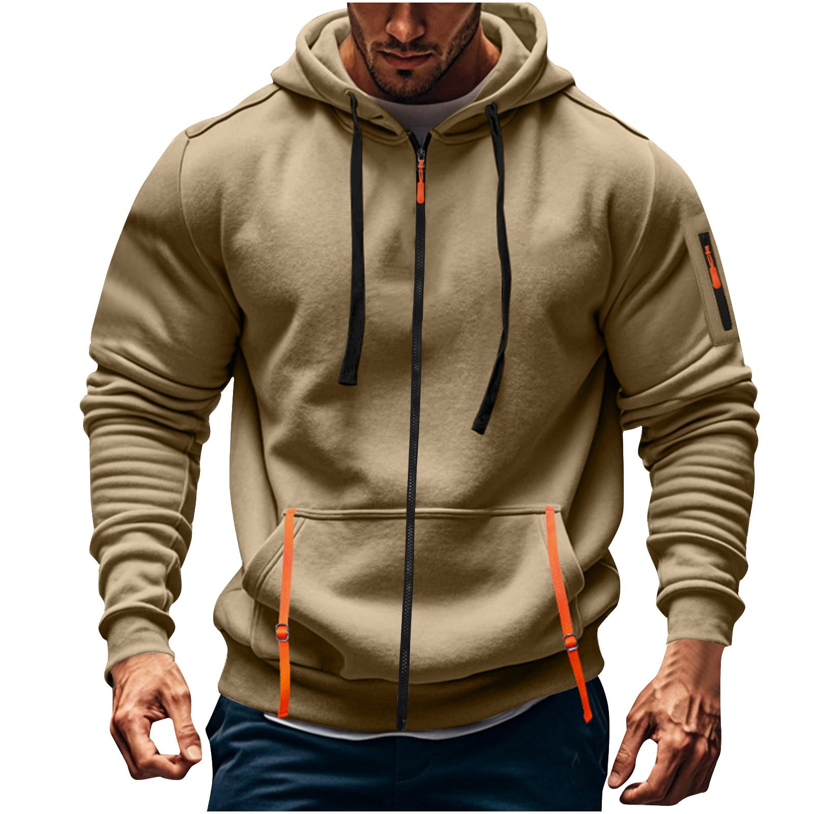 dGslk Men's Cargo Zip-Up Hoodie Jacket - Multi-Pocket Military Zip ...