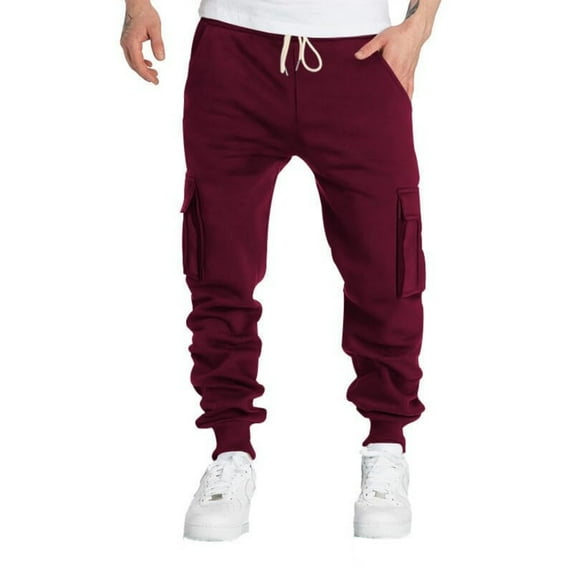 dGslk Men's Red Cargo Jogger Sweatpants with Drawstring Waist, Multiple ...