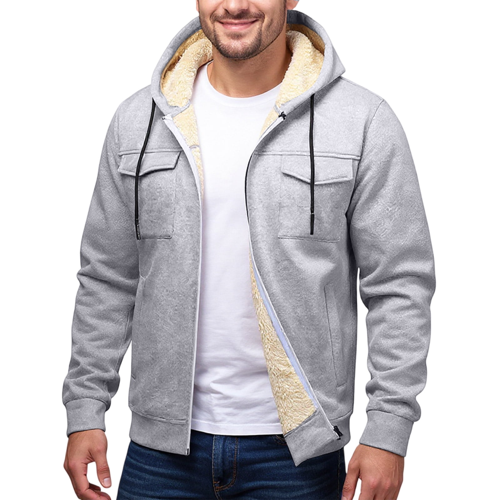 dGslk Mens Full Zip Sherpa Lined Hooded Jacket Warm Fleece Sweatshirt ...
