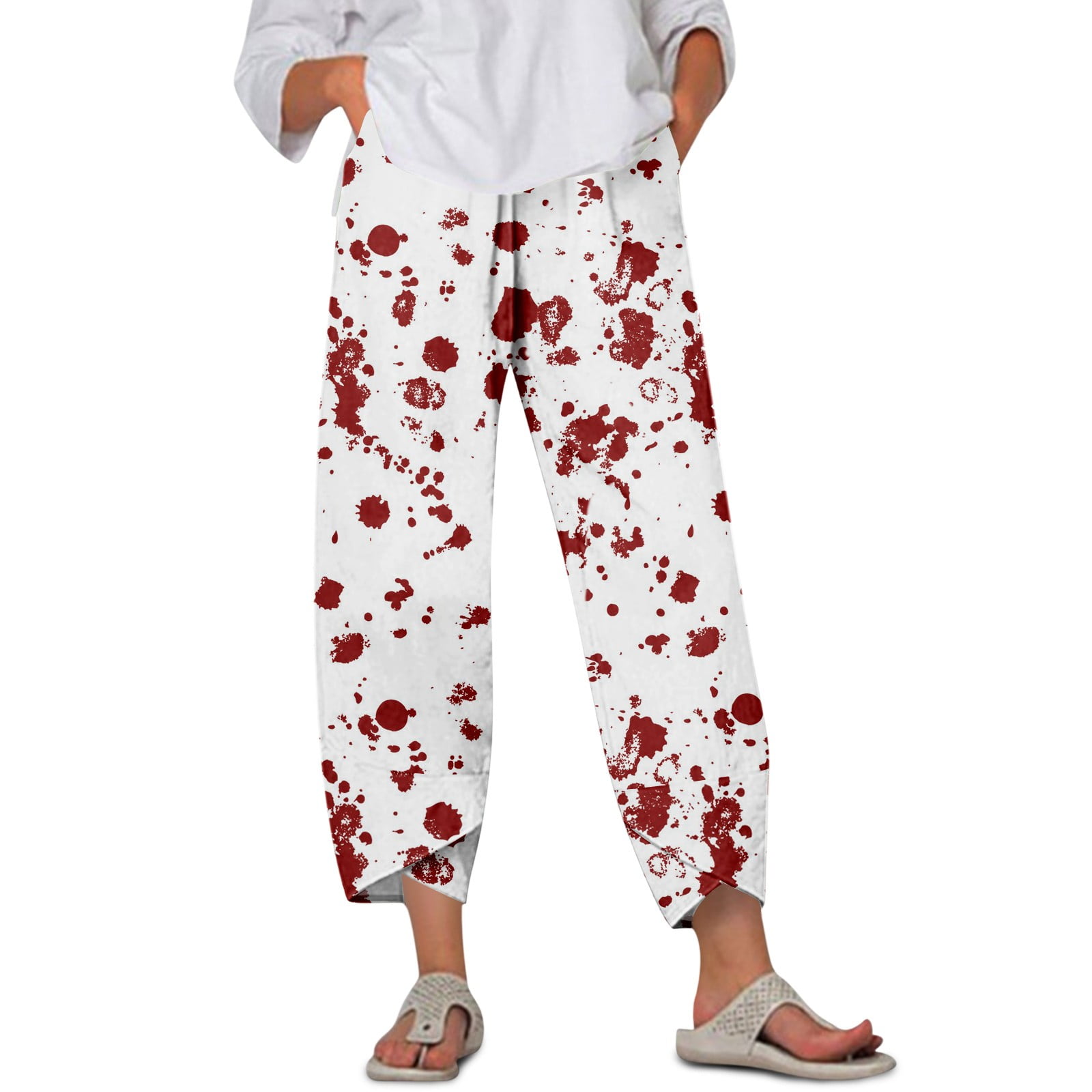 dGslk Women's Casual Loose Fit Striped Cropped Pants, Lightweight ...