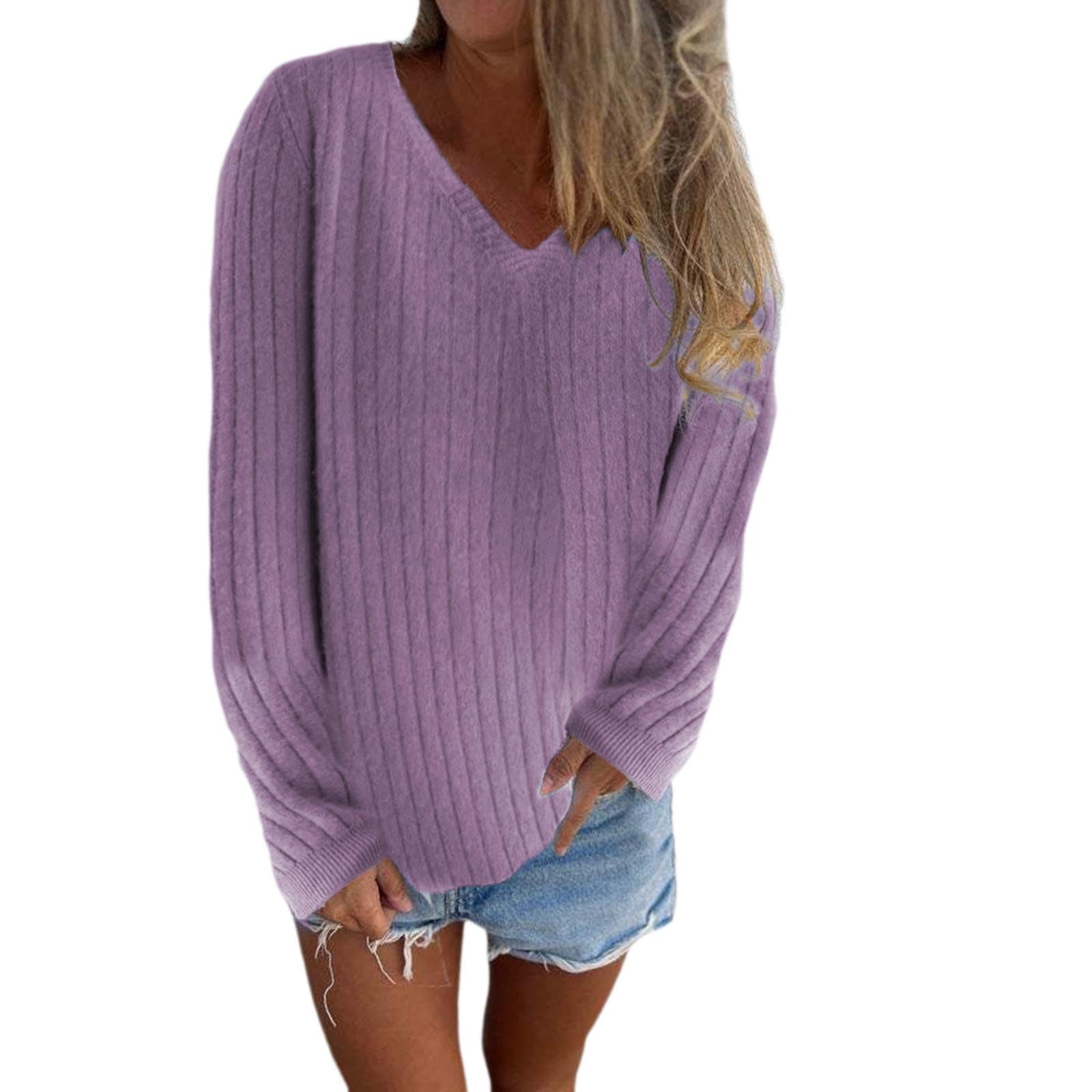 dGslk Women’s Casual Loose Knit Sweater Long Sleeve V-Neck Pullover ...
