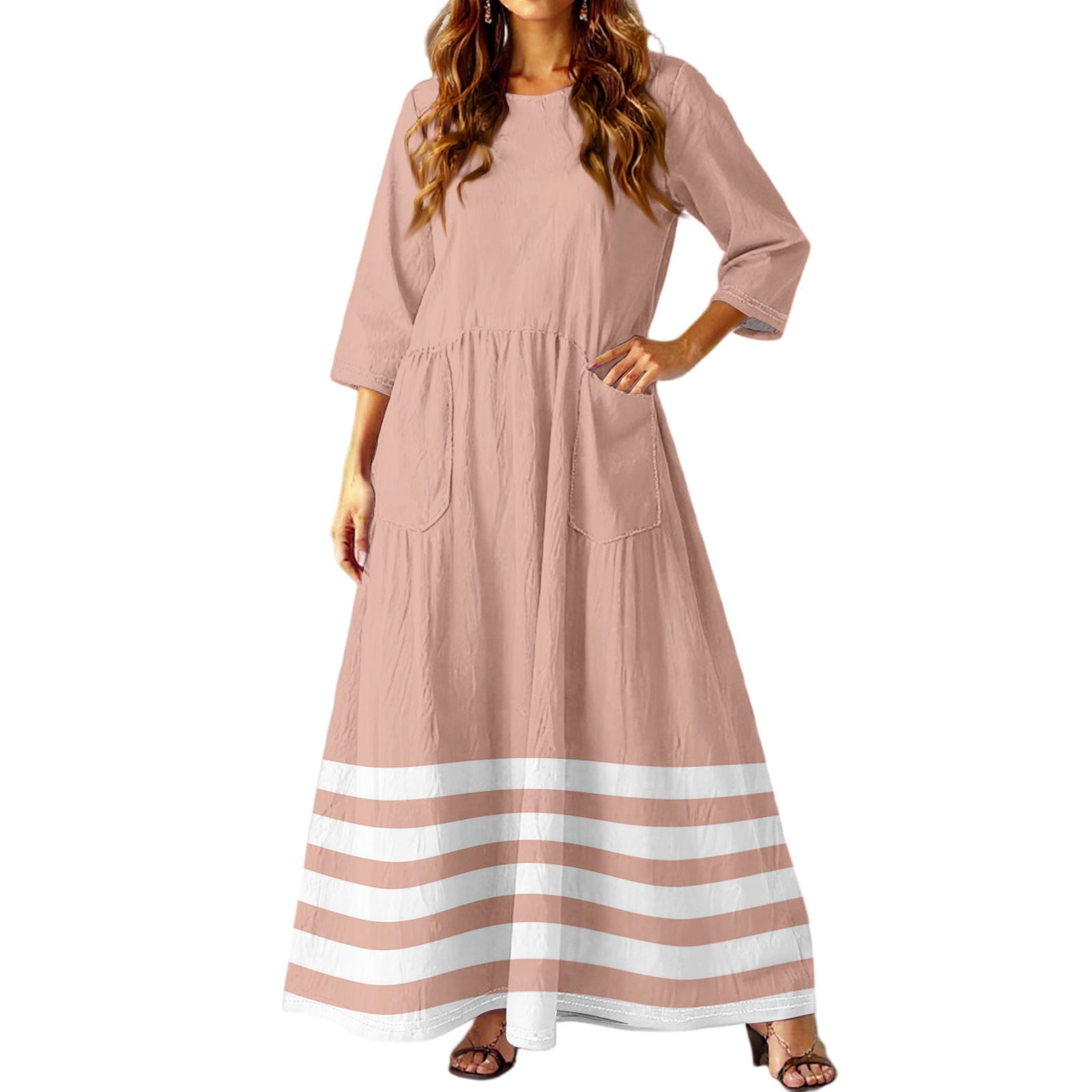 dGslk Women’s Floral Maxi Dress with 3/4 Sleeves, Lightweight Casual ...