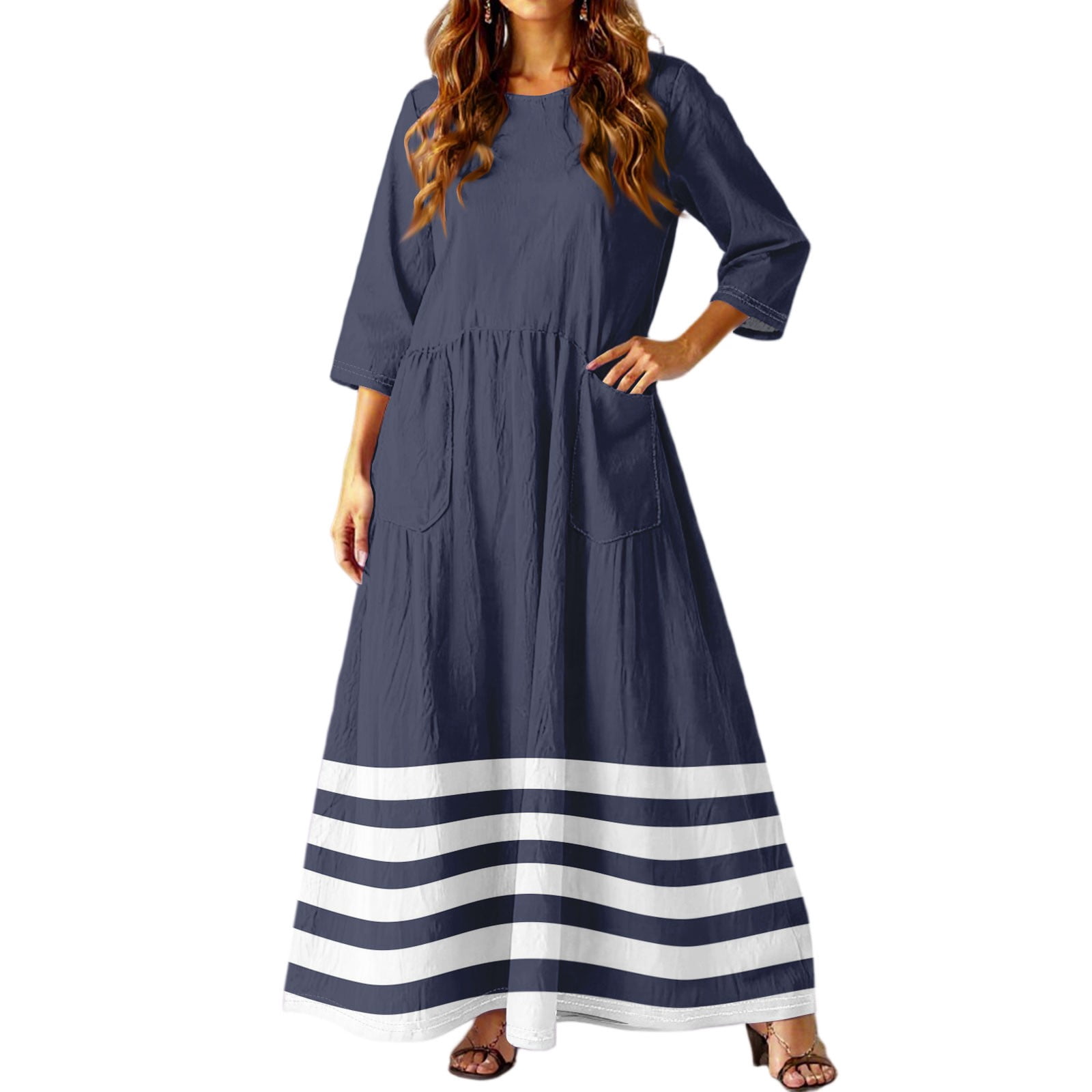 dGslk Women’s Floral Maxi Dress with 3/4 Sleeves, Lightweight Casual ...