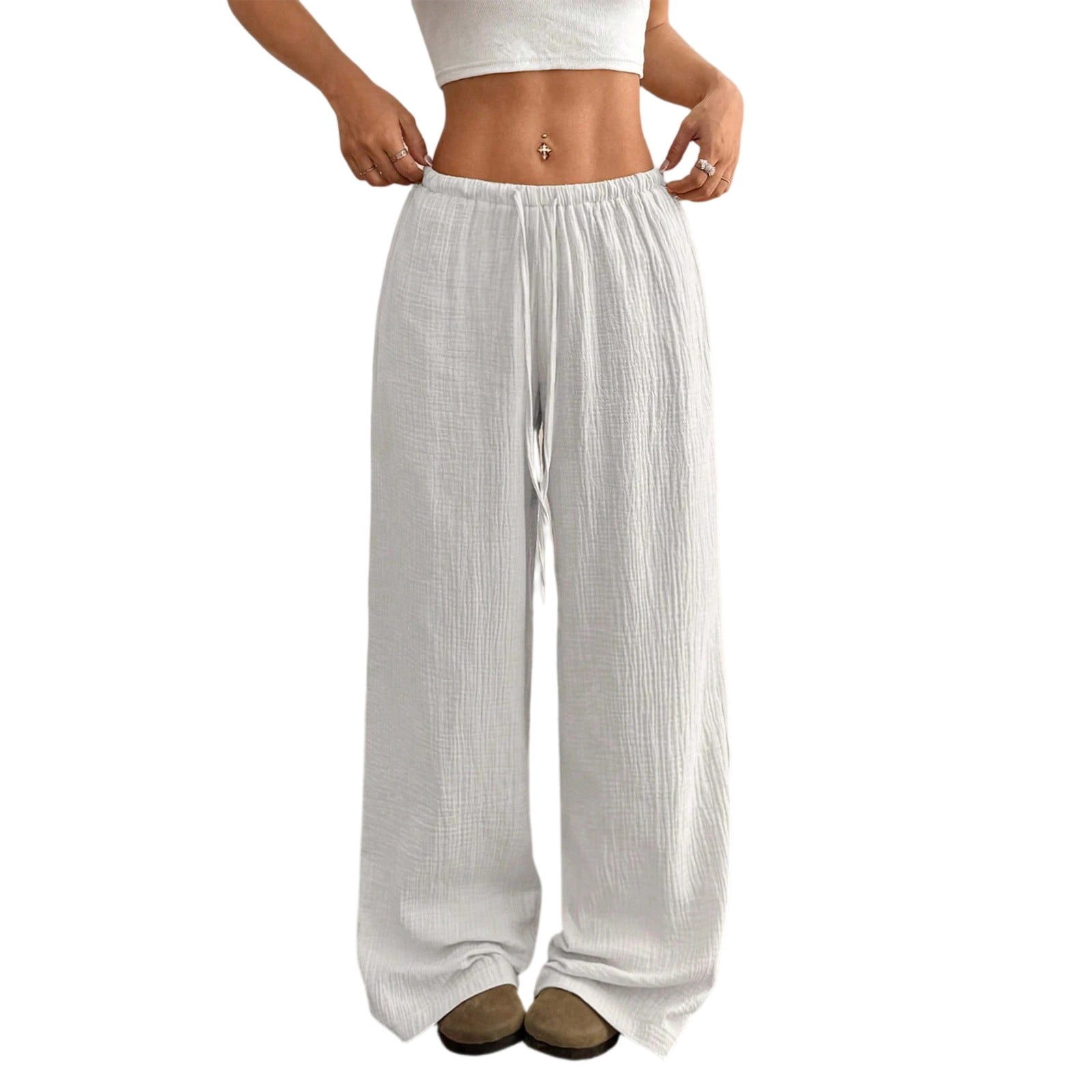 dGslk Women’s High Waist Loose Fit Wide Leg Pants Drawstring Elastic ...