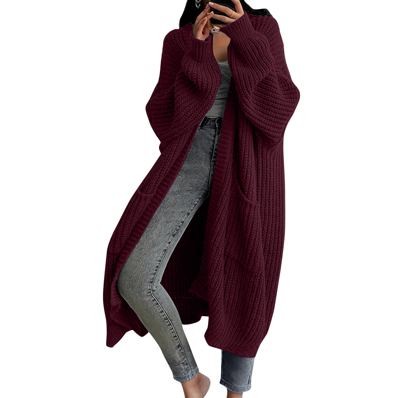 dGslk Women's Long Open Front Chunky Knit Cardigan Sweater with Pockets ...