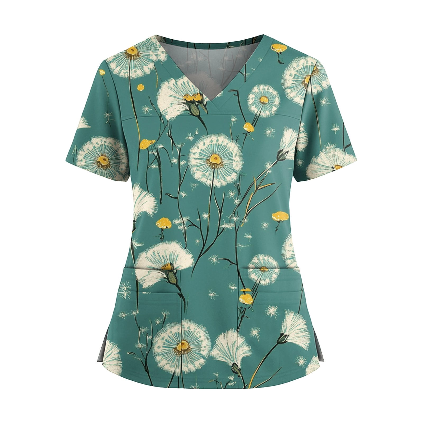 dGslk Women's Stretch V-Neck Work Top with Side Ventilation Slits ...