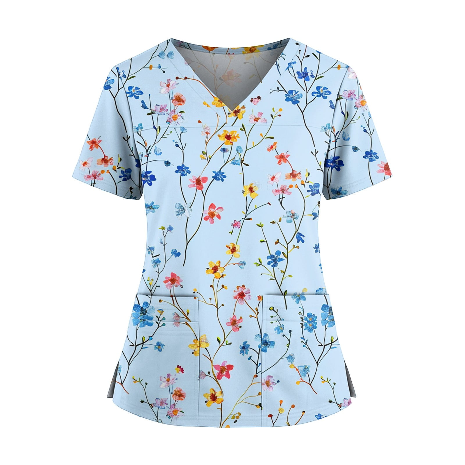 dGslk Women's Stretch V-Neck Work Top with Side Ventilation Slits ...