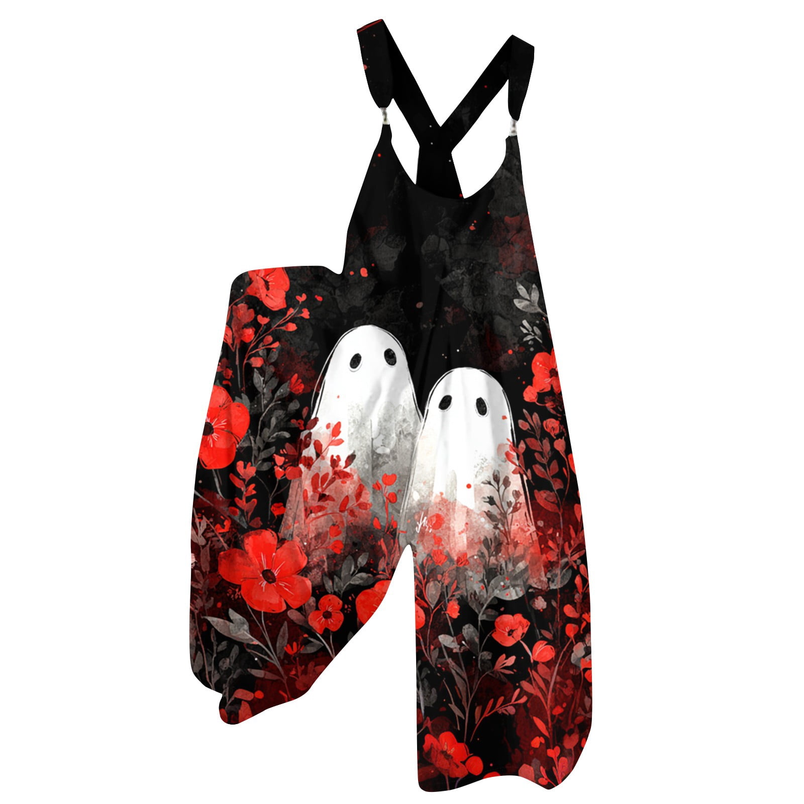 dGslk Women's Summer Overalls Floral Print Vintage Jumpsuit Halloween ...