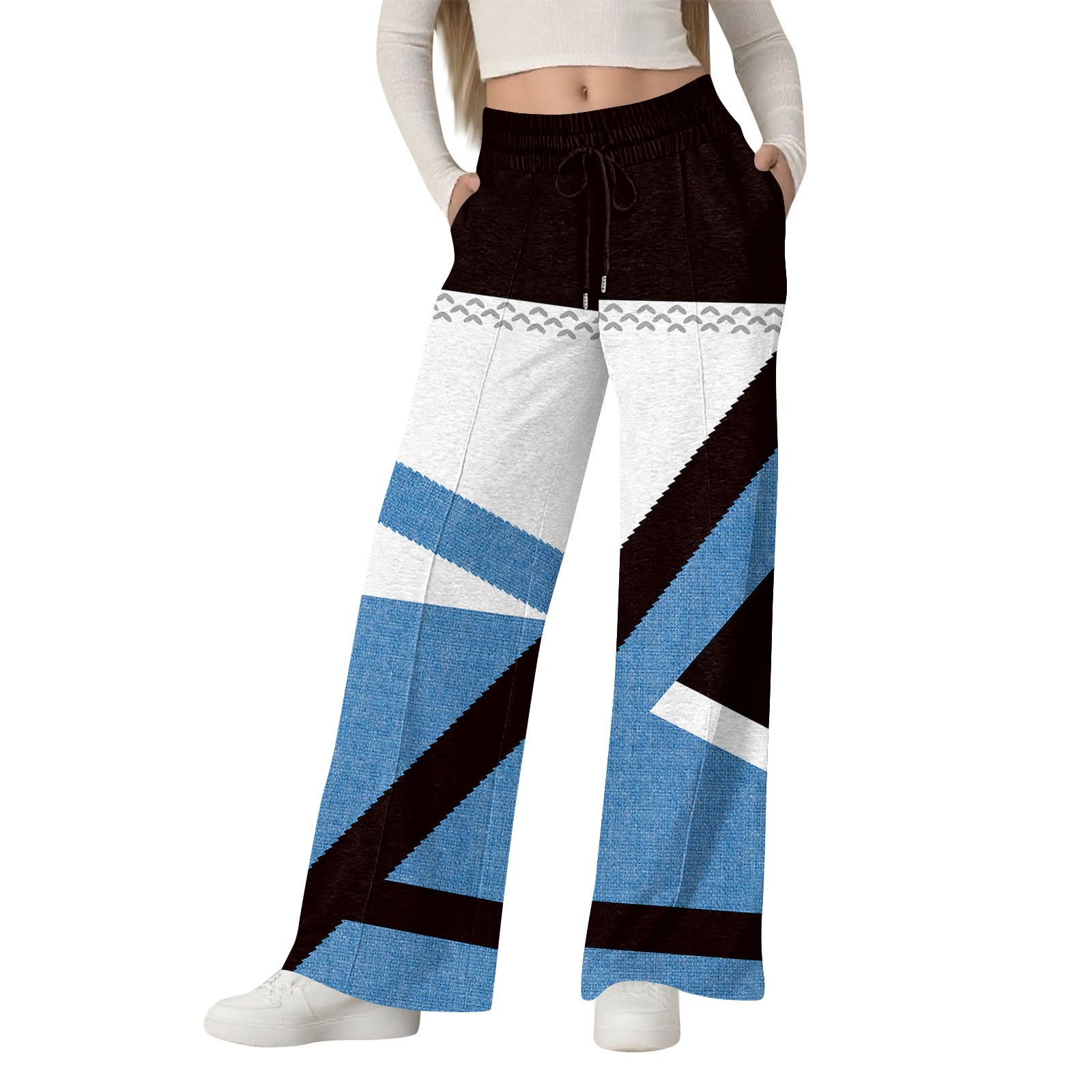 dGslk Women’s Wide Leg Patchwork Sweatpants with Drawstring Waist ...